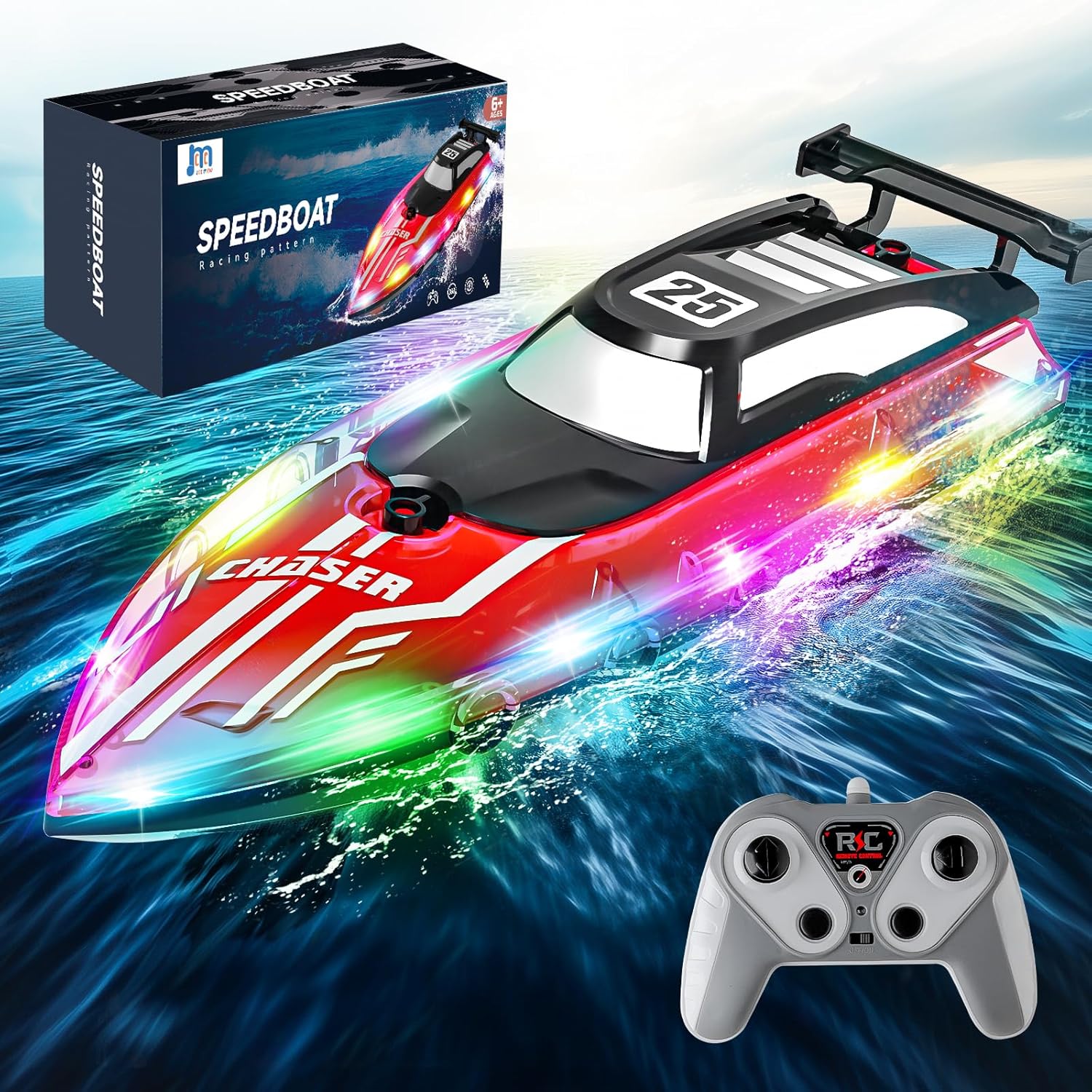 RC Boat with Dazzling LED Lights, 2.4Ghz Remote Control Racing Boats ...