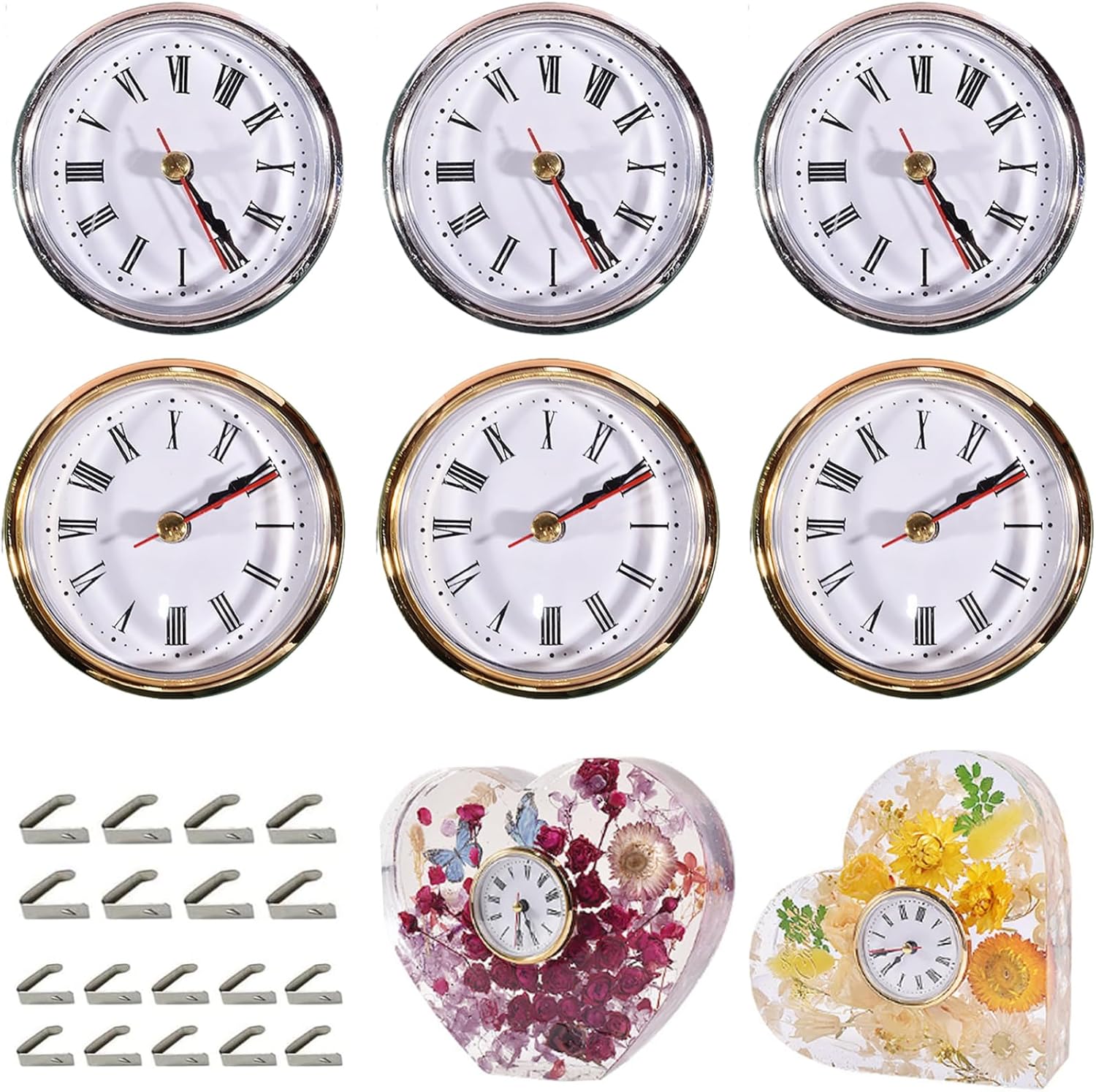 Amazon.com: KDAMGOQE Clock Insert 6Pcs 2.6in Round Gold & Silver Clock ...