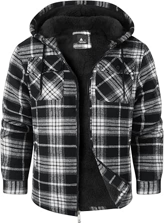 SCODI Men's Flannel Jacket Sherpa Lined Hoodies Zip Up Fleece Plaid ...