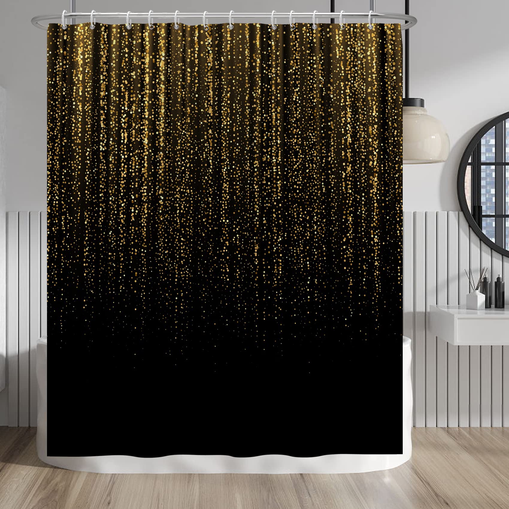 Amazon.com: Baocicco Black and Gold Sparkly Dots Shower Curtain Modern ...