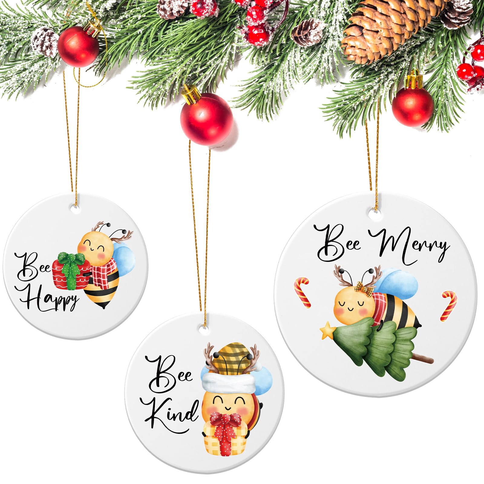 Amazon.com: Barydat 3 Pcs Christmas Bee Decor Bee Decorations for ...