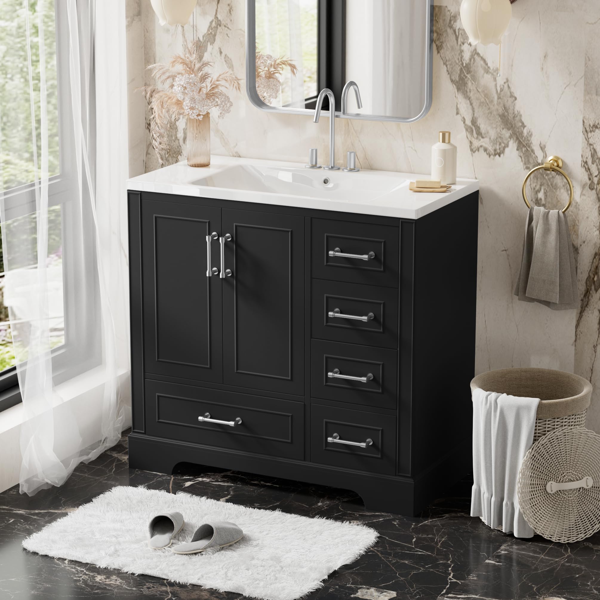 Amazon.com: LUMISOL 36" Bathroom Vanity with Sink Combo, Wood Black Bathroom Vanities with 4 ...