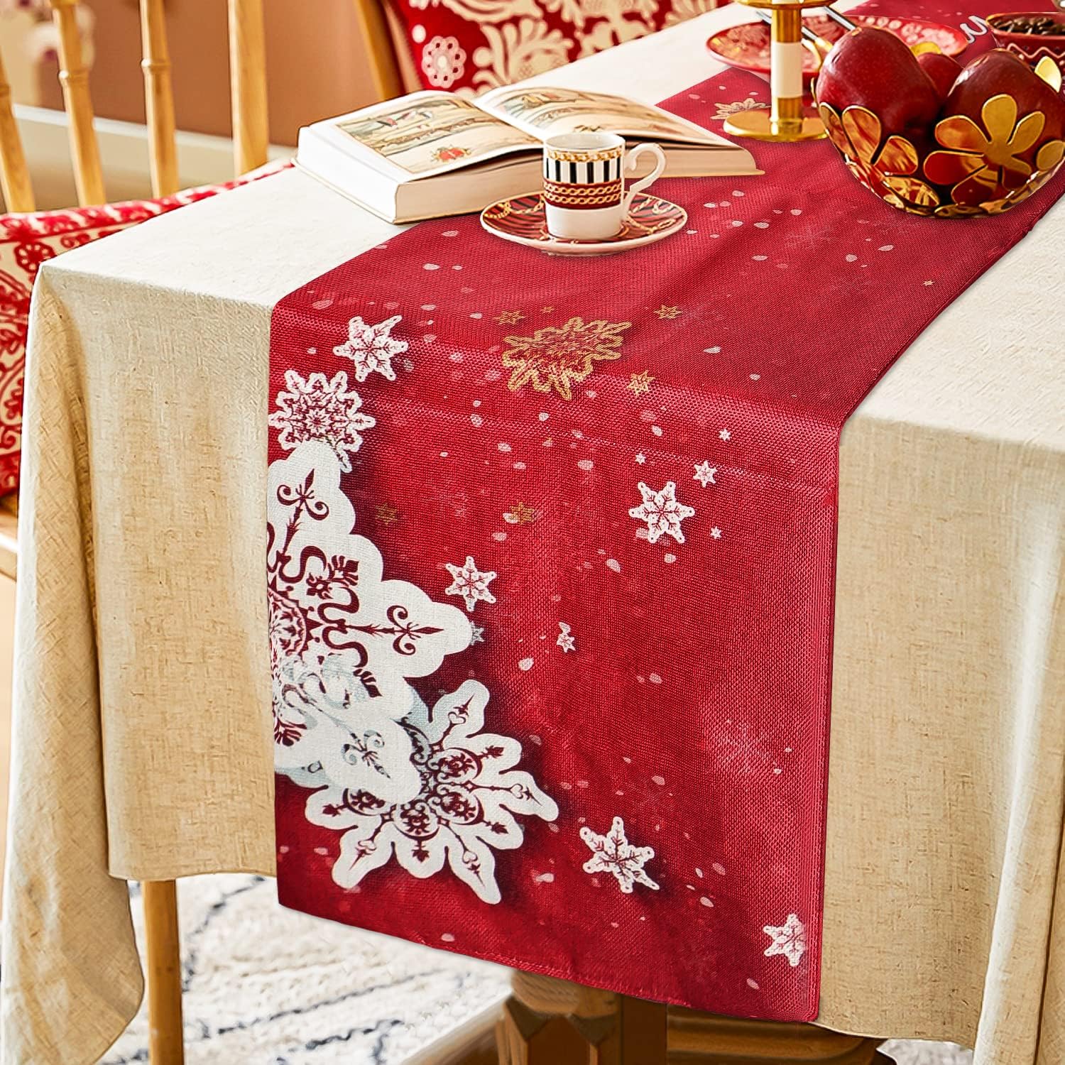 Runner da Tavolo Natalizio,SUPRROW Runner da Tavola Natale in Lino con ...