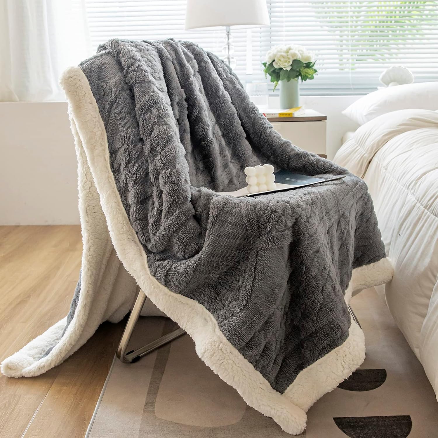 Warm Sherpa Fleece Blanket Throw Size Ultra Soft Plush Fluffy Throw ...