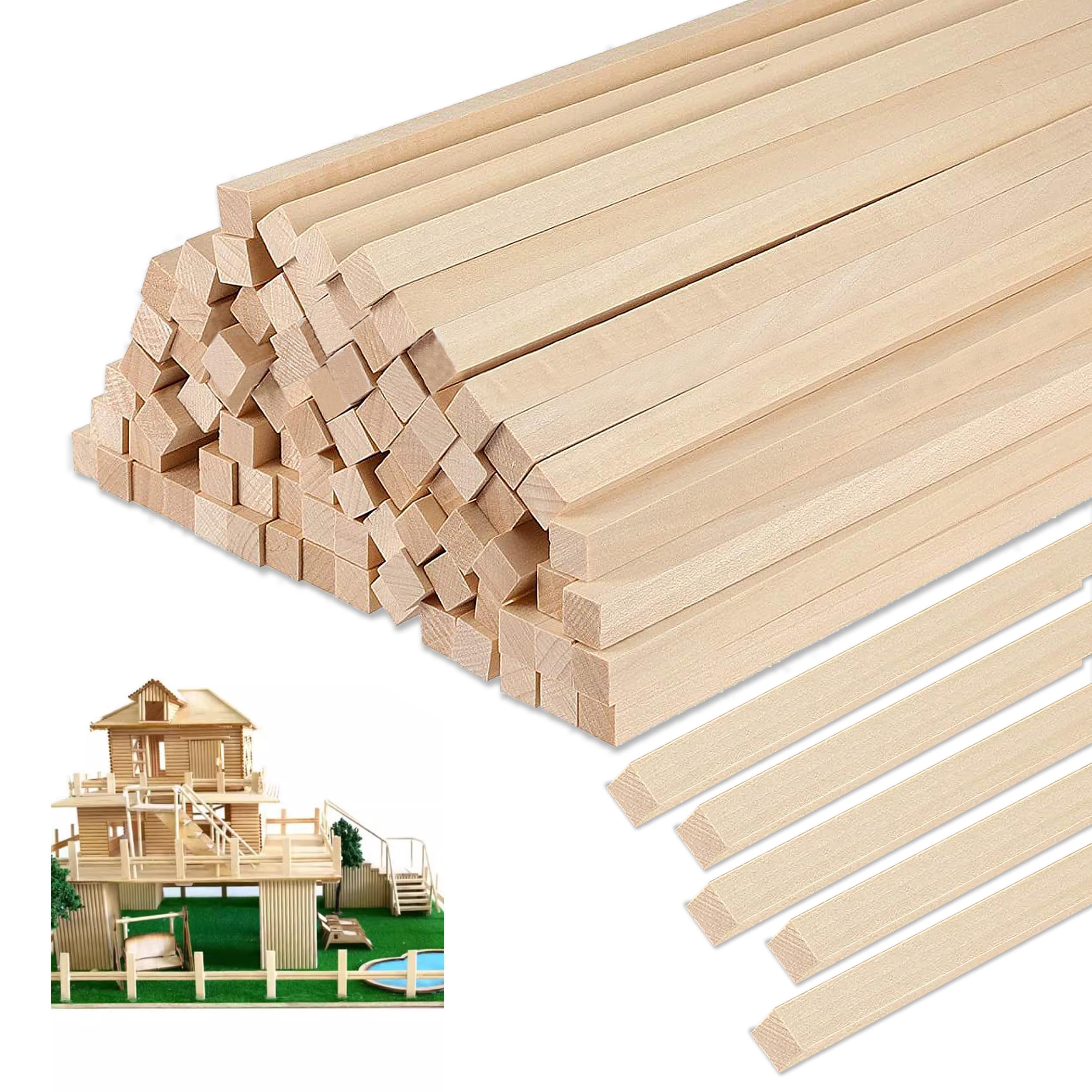 100 Pcs Wooden Dowels Rods, 3 Size Square Wooden Sticks Balsa Wood Rods ...