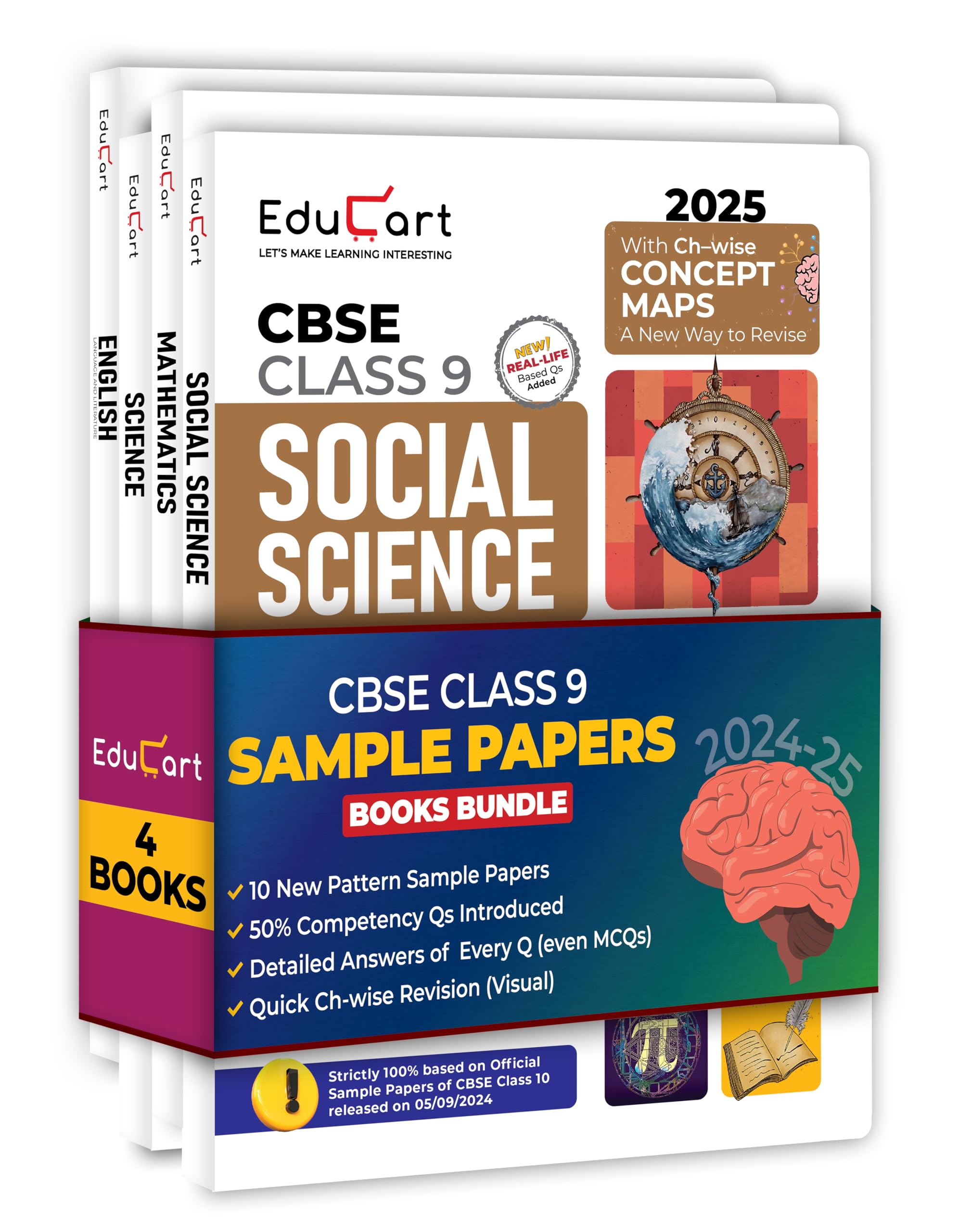 Educart CBSE Class 9 Sample Papers Bundle - Science, Maths, Social ...