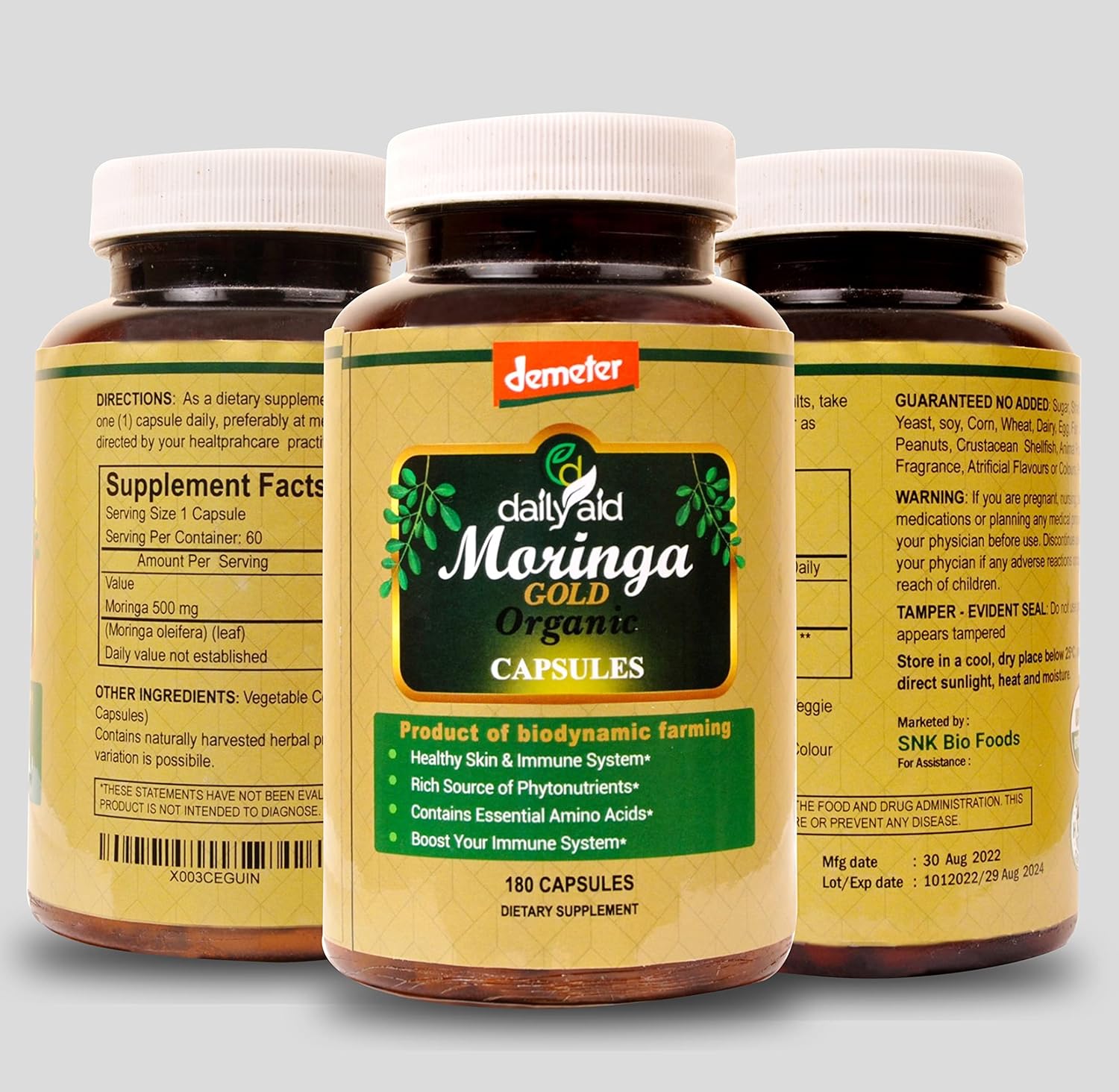 Amazon.com: Daily Aid Moringa Capsules -500mg 180Pcs Dietary Supplement ...
