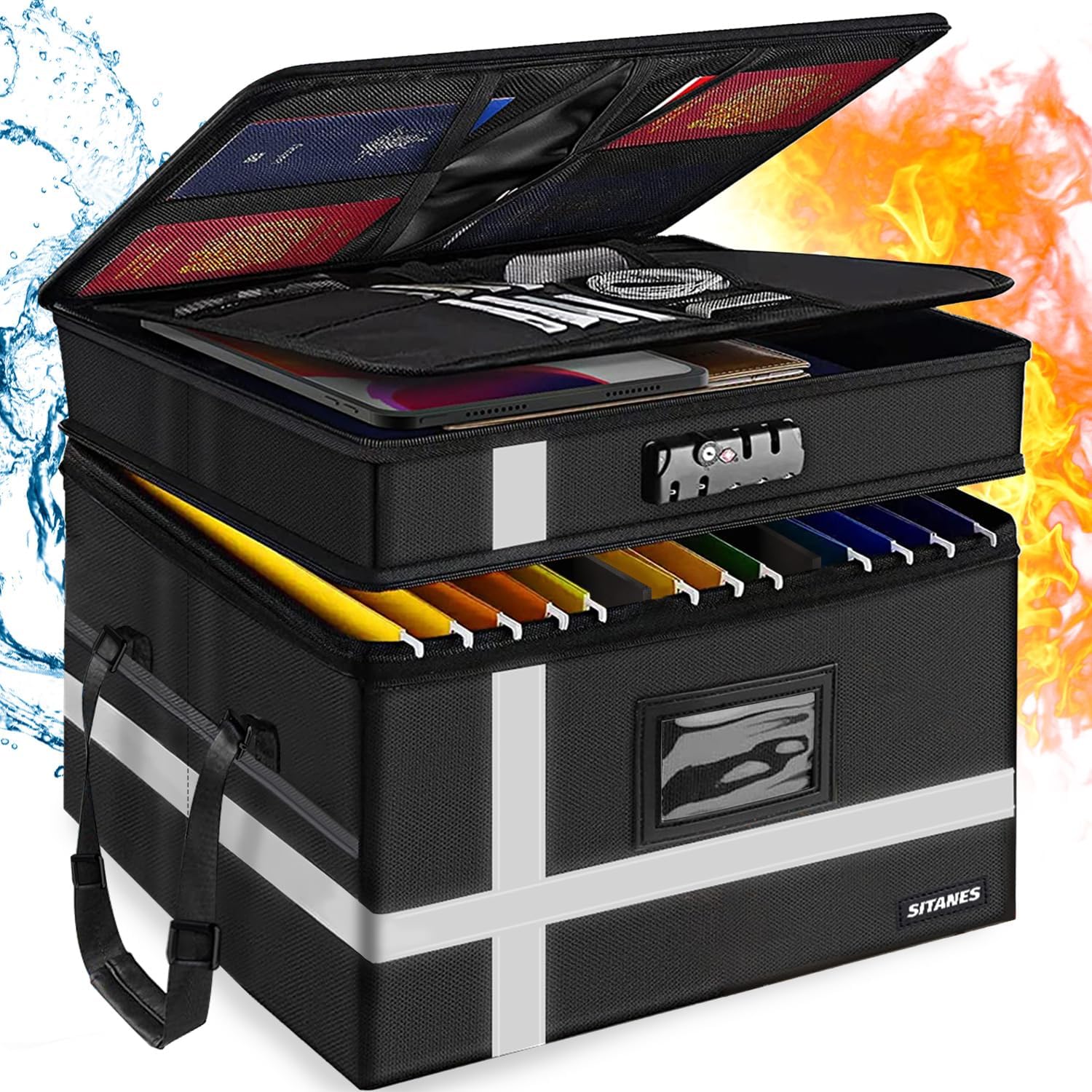 Amazon.com: sitanes Fireproof Document Box with Lock, 2 Layers ...