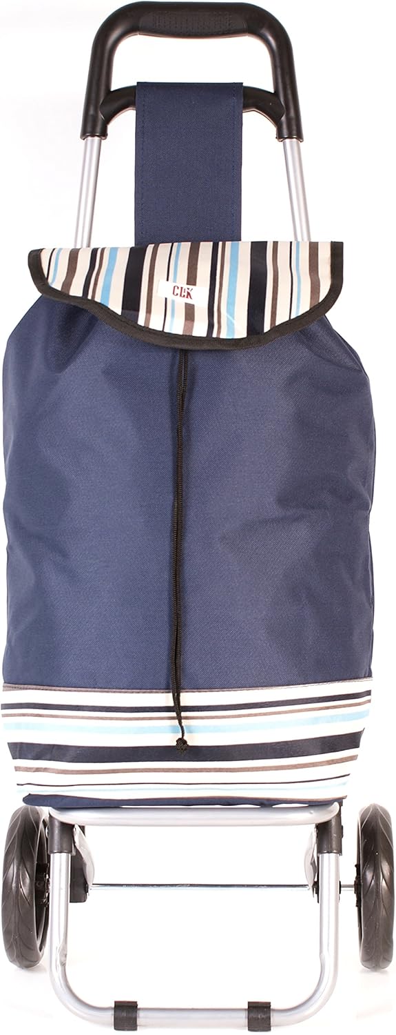 Amazon.com: HBY0030 Navy Striped Two Wheeled Shopping Trolley - Sturdy ...