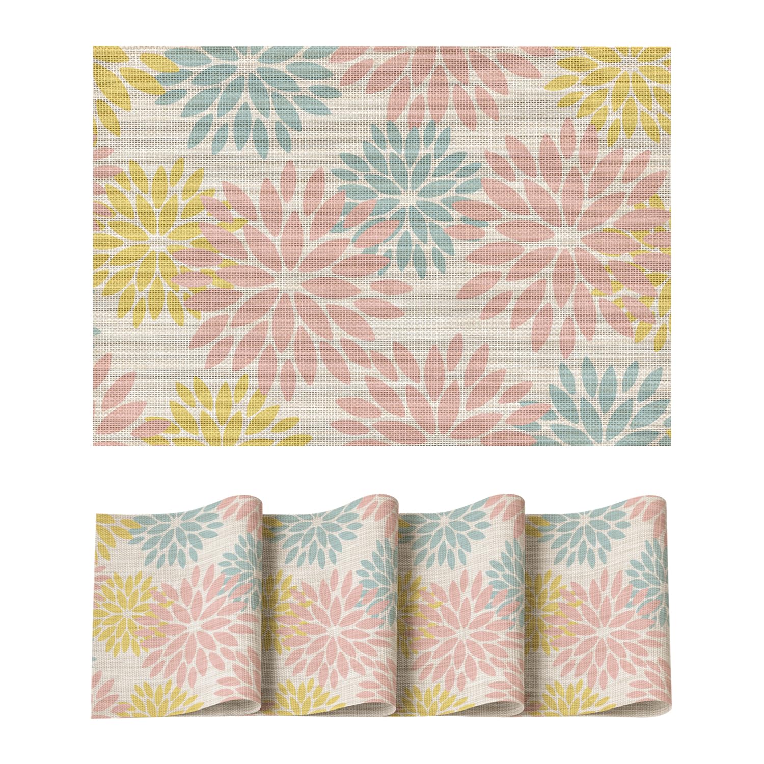 Amazon.com: Artoid Mode Floral Vinyl Placemats Set of 4, 12x18 Inch ...