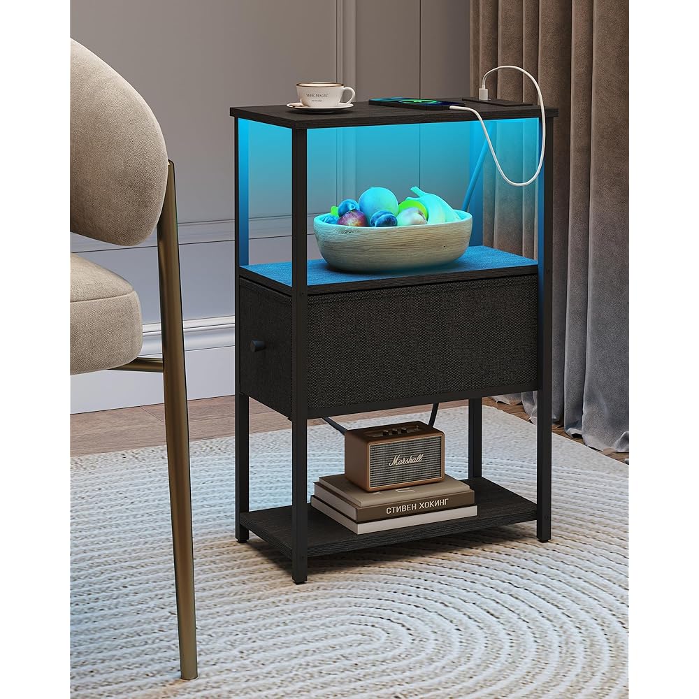 TUTOTAK Small Narrow LED End Table with Charging Philippines | Ubuy