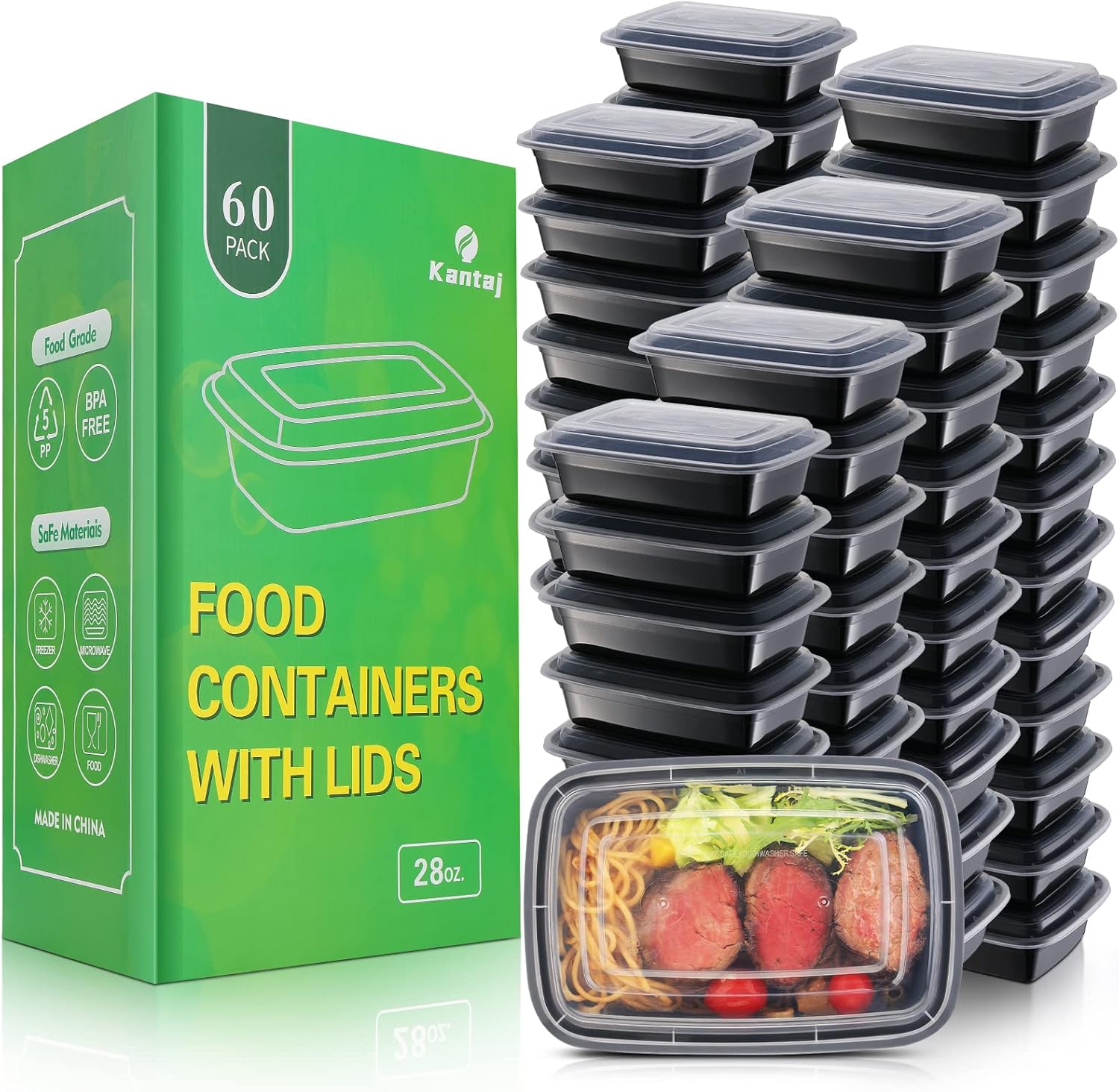 Amazon.com: kantaj 60-Pack Plastic Food Containers with Lids (28 oz ...