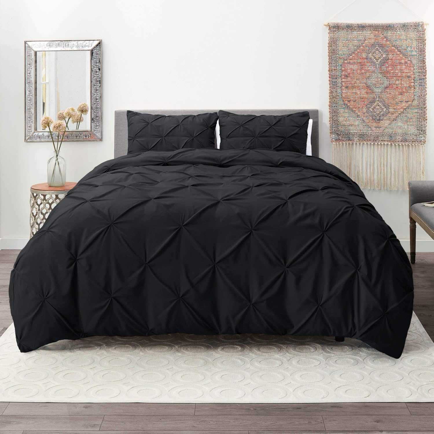 Amazon.com: Nestl Black Duvet Cover Queen Size - Pintuck Queen Duvet ...