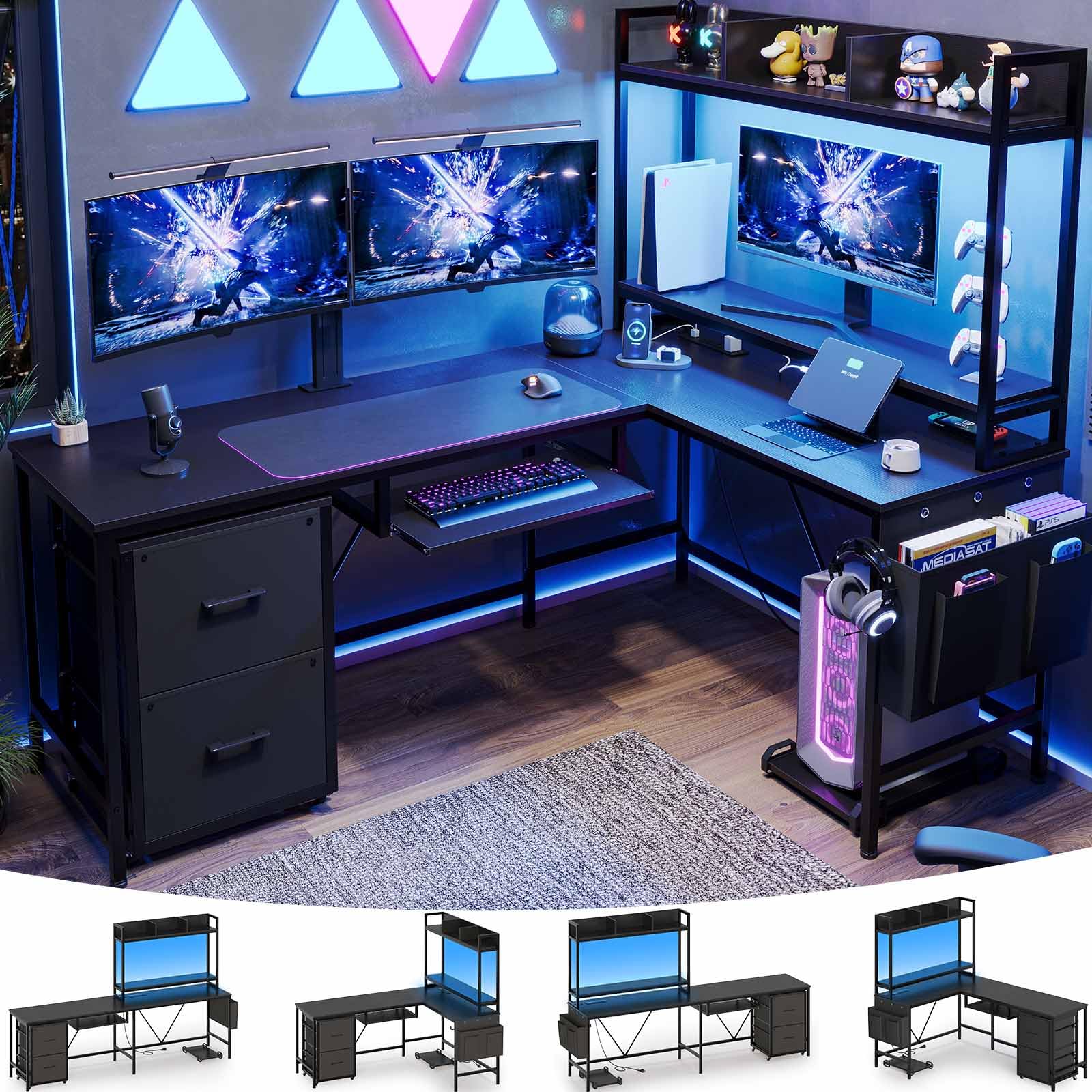 Amazon.com: UPOSOJA L Shaped Gaming Desk with Keyboard Tray, Reversible ...
