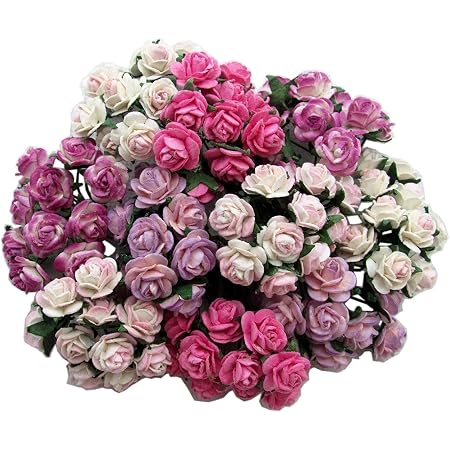 Amazon.com: 132 Pcs Artificial Mini Rose Fake Mixed Color Paper Flower ...
