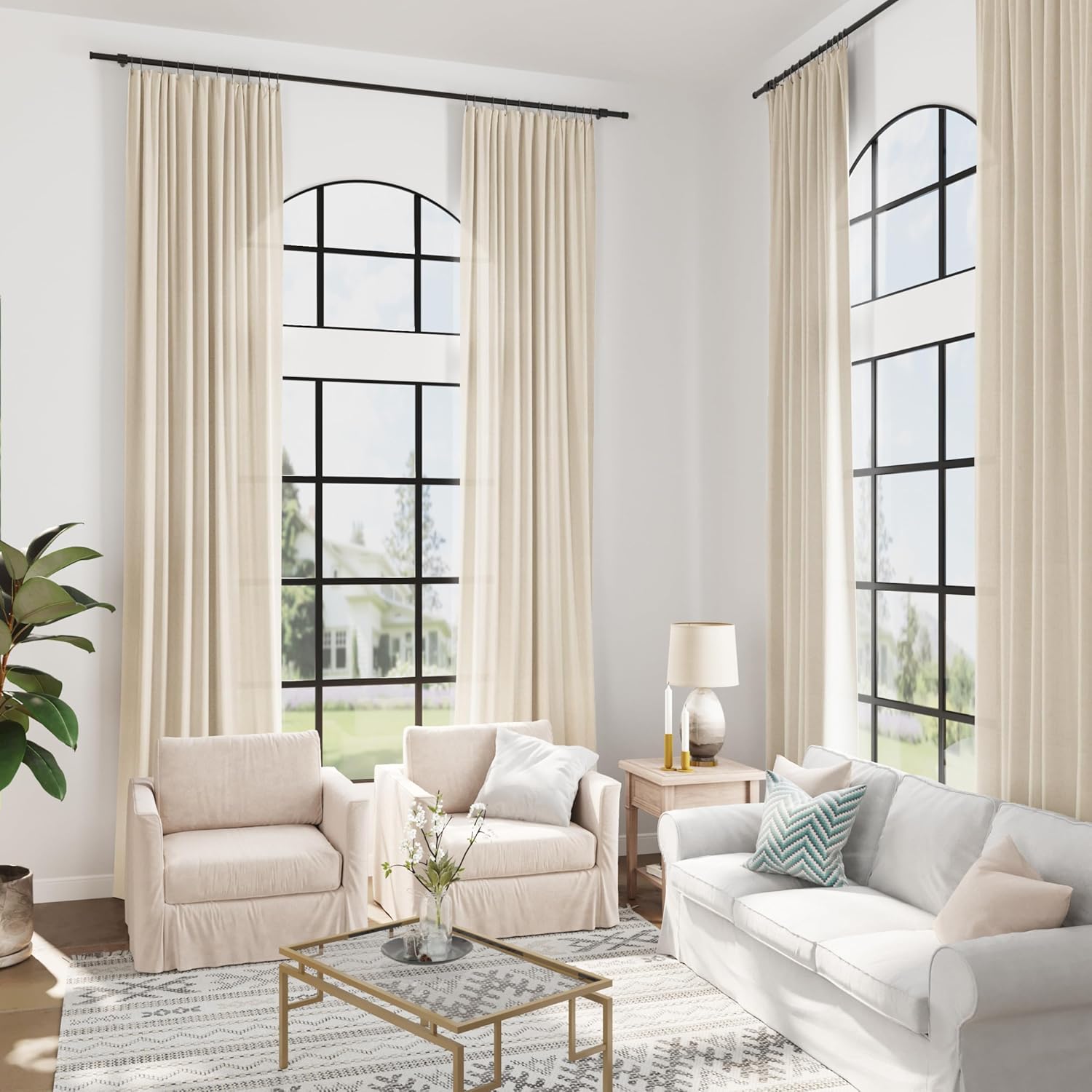 Amazon.com: Guken Beige 132 Inch Linen Curtains for High Living Room ...