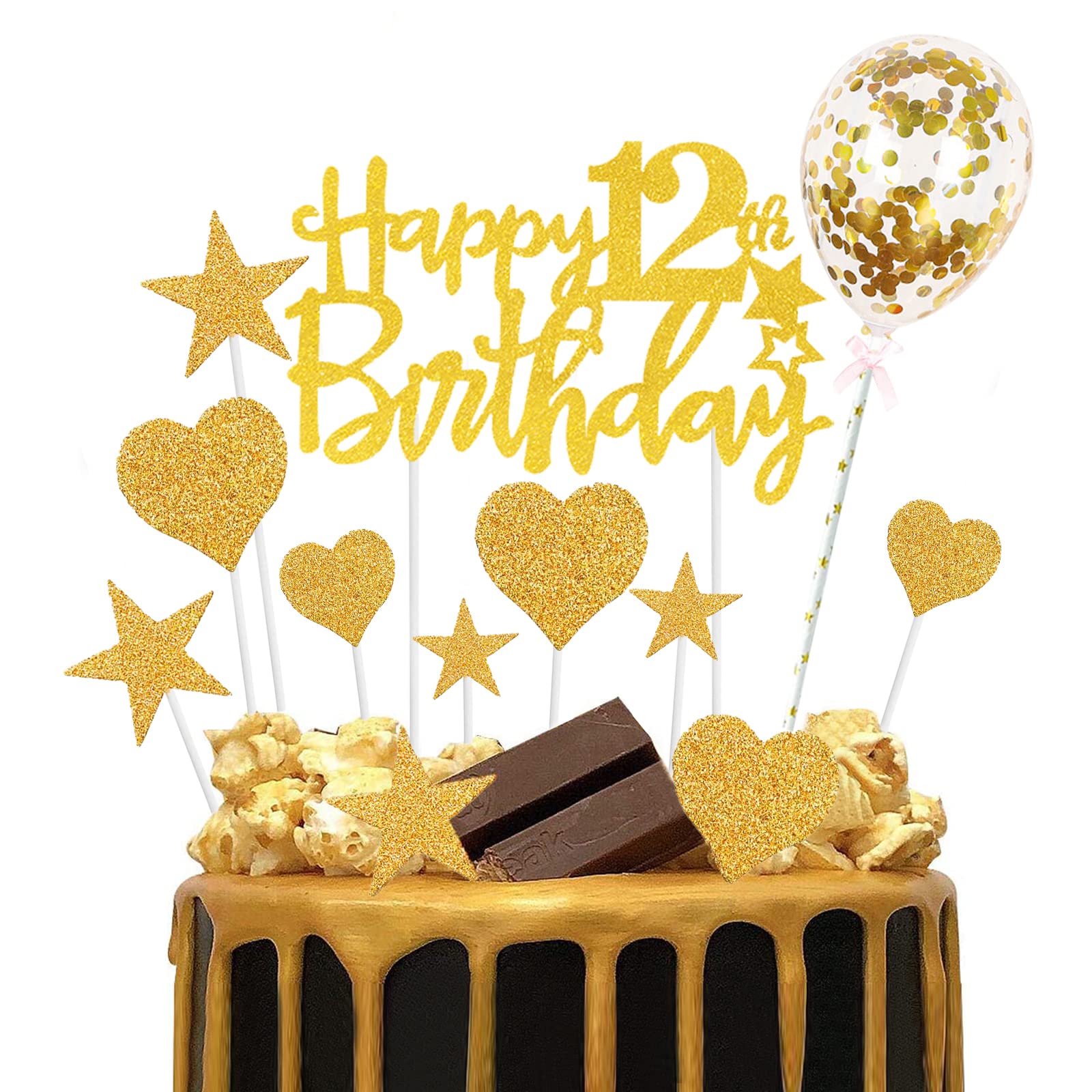 12th Birthday Cake Toppers Gold 12th Birthday Decorations Cake Topper ...