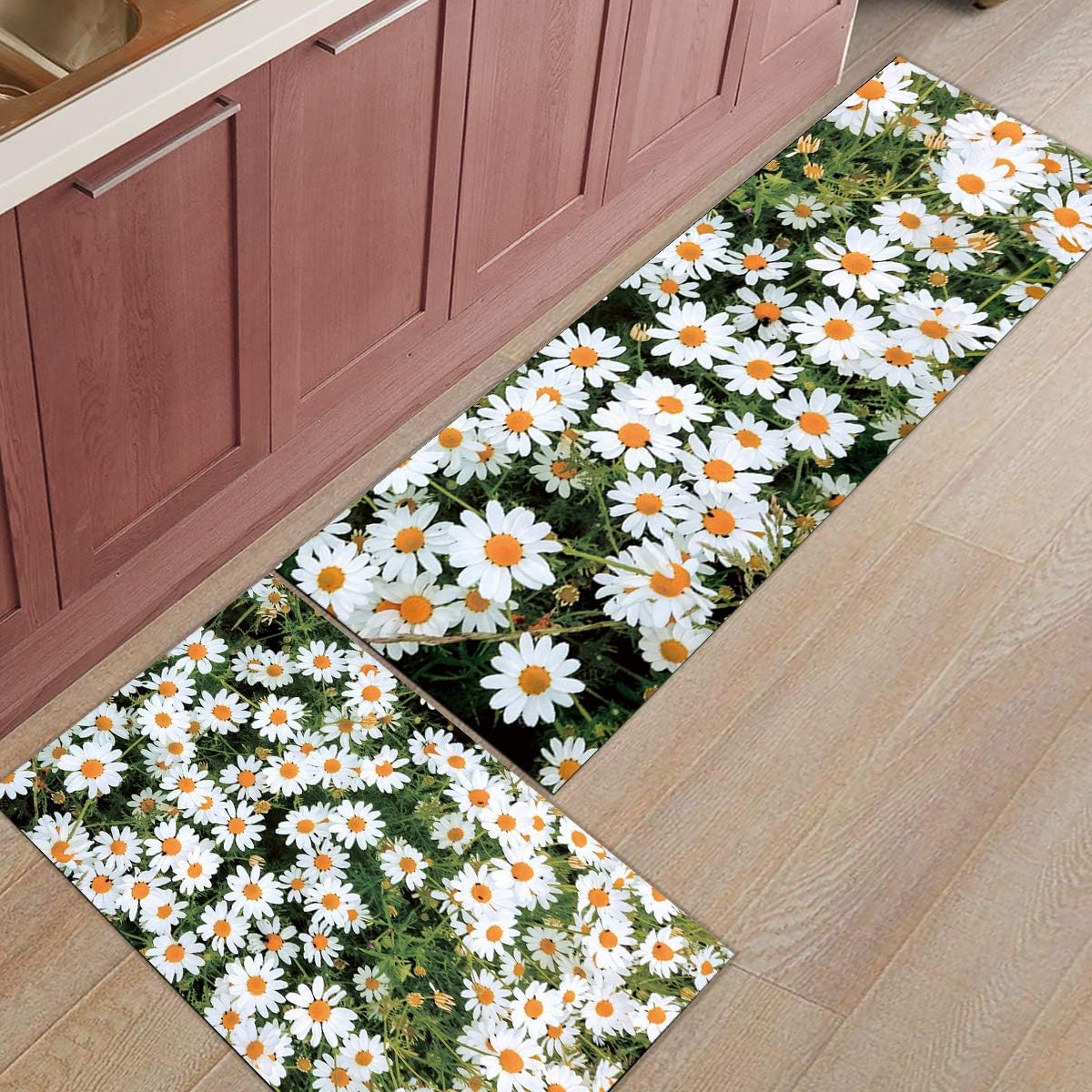 2Pcs Kitchen Rugs Small Daisy, Anti Fatigue Kitchen Mat Non Slip Rug ...