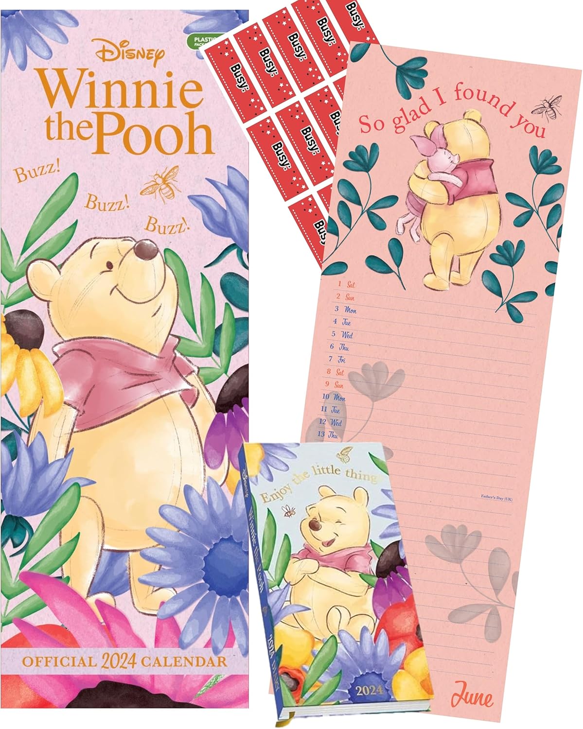 Winnie the Pooh Calendar & Slim Diary 2024 Gift Set with free ...
