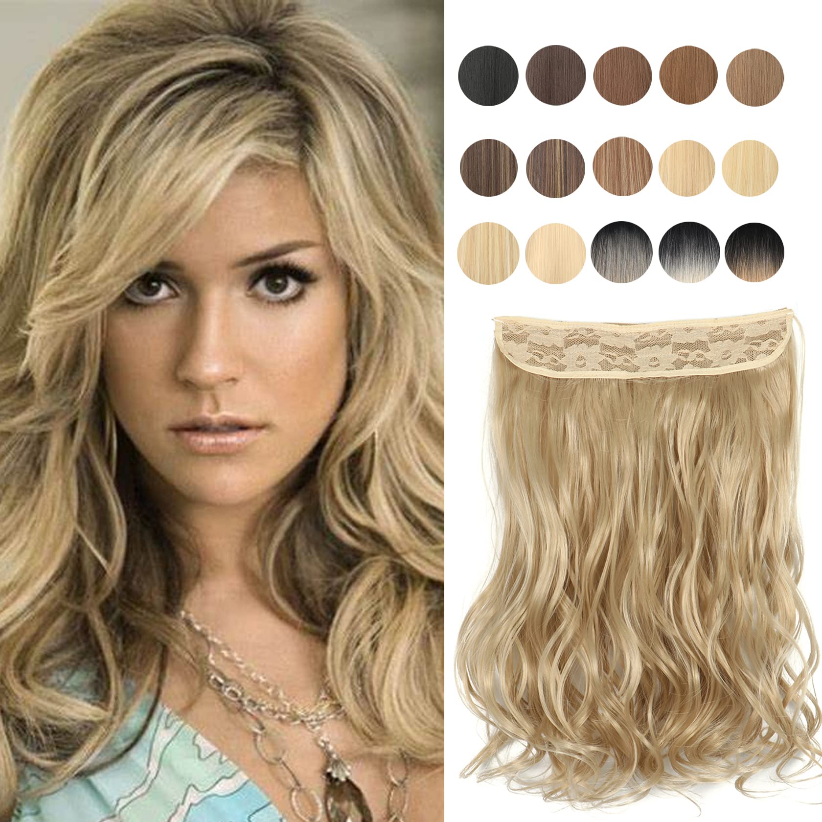Halo Hair Extensions Golden Blonde Transparent Wire in Invisible ...