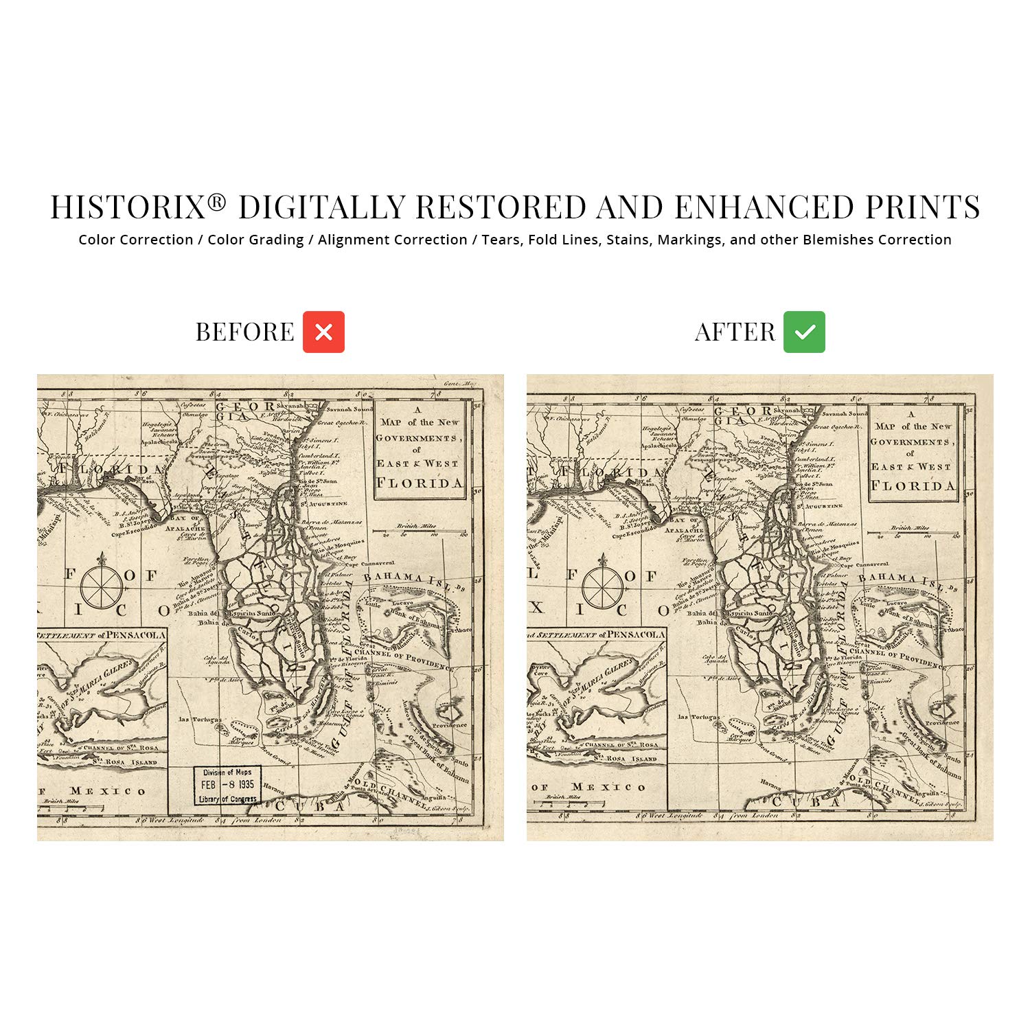 Snapklik.com : HISTORIX Vintage 1763 East & West Florida Map - 24x30 ...