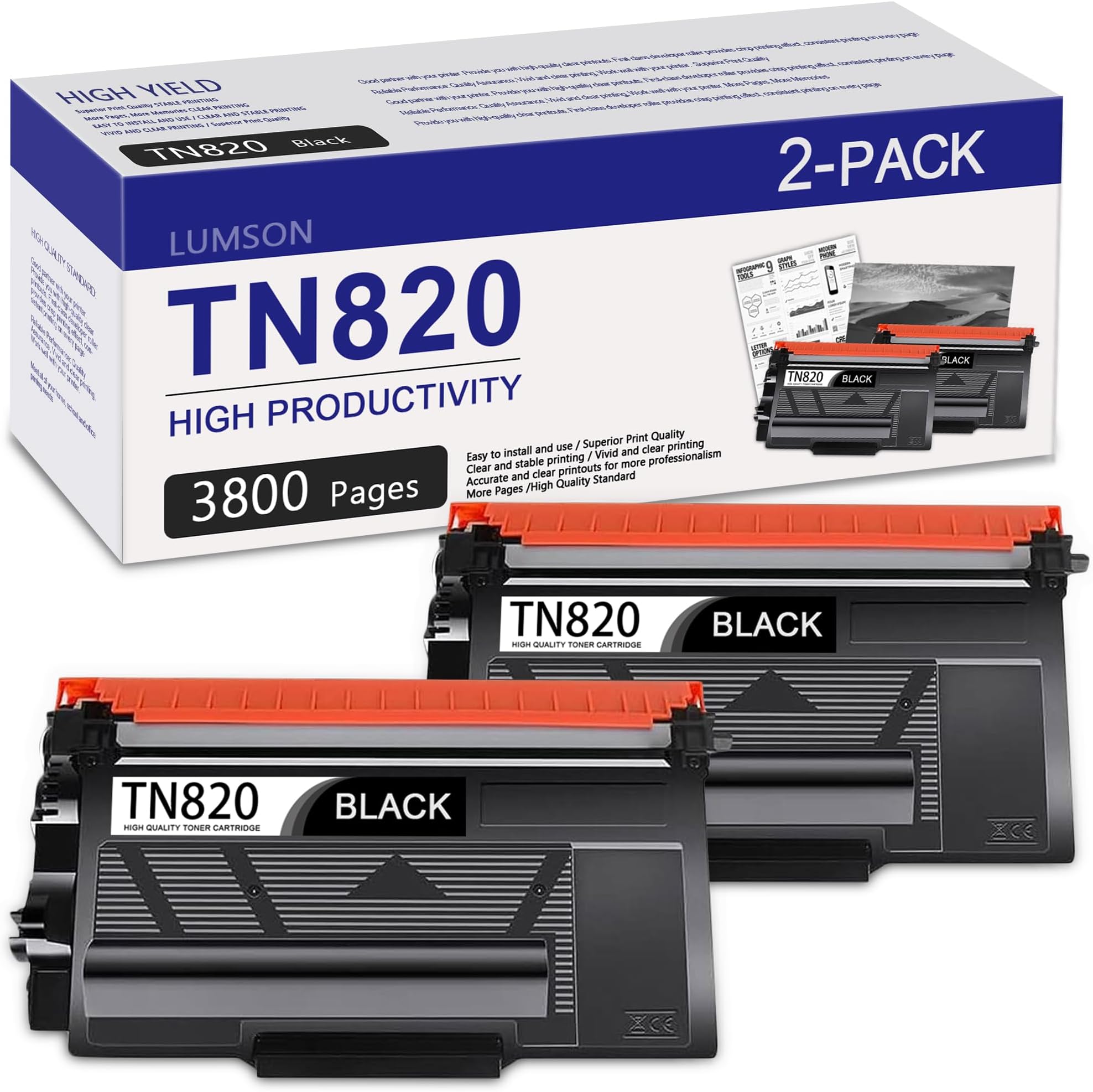 TN820 Toner Cartridge 2 Pack Replacement for Brother TN-820 Compatible ...