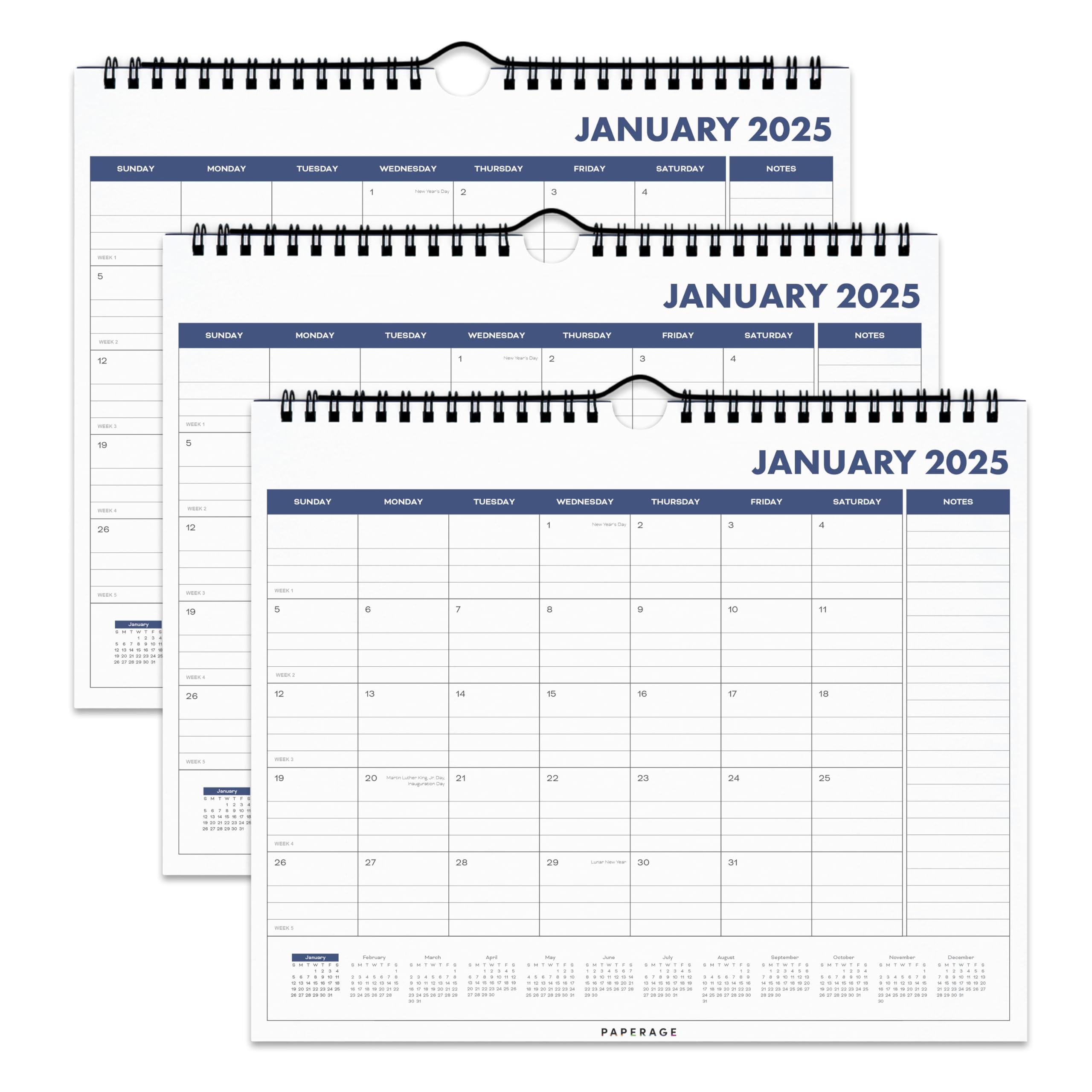Snapklik.com : PAPERAGE Calendar 2025-12 Month, (Navy), 3 Pack ...