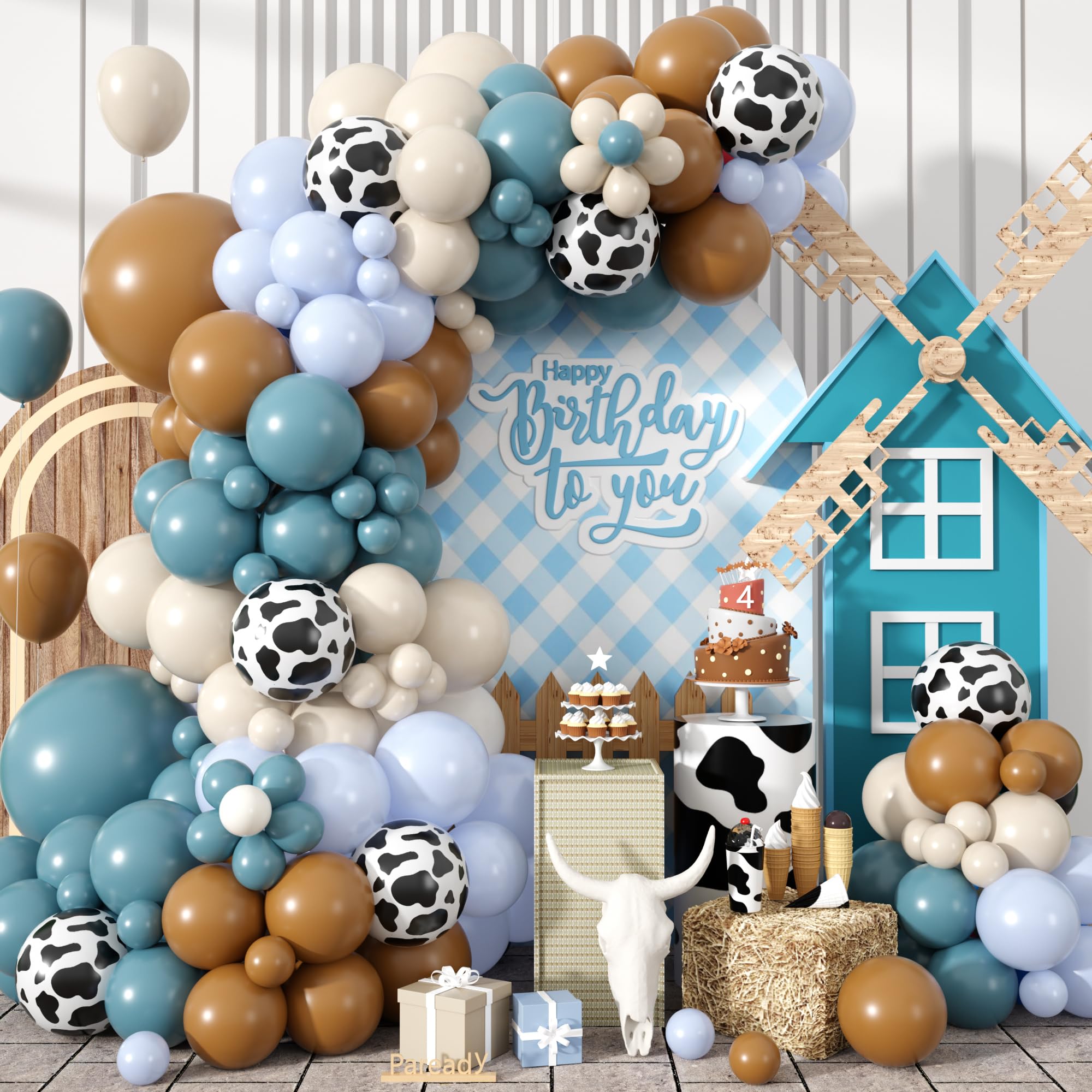 Amazon.com: Paready Cow Balloon Arch, 120 Pcs Blue Cowboy Balloon Arch ...