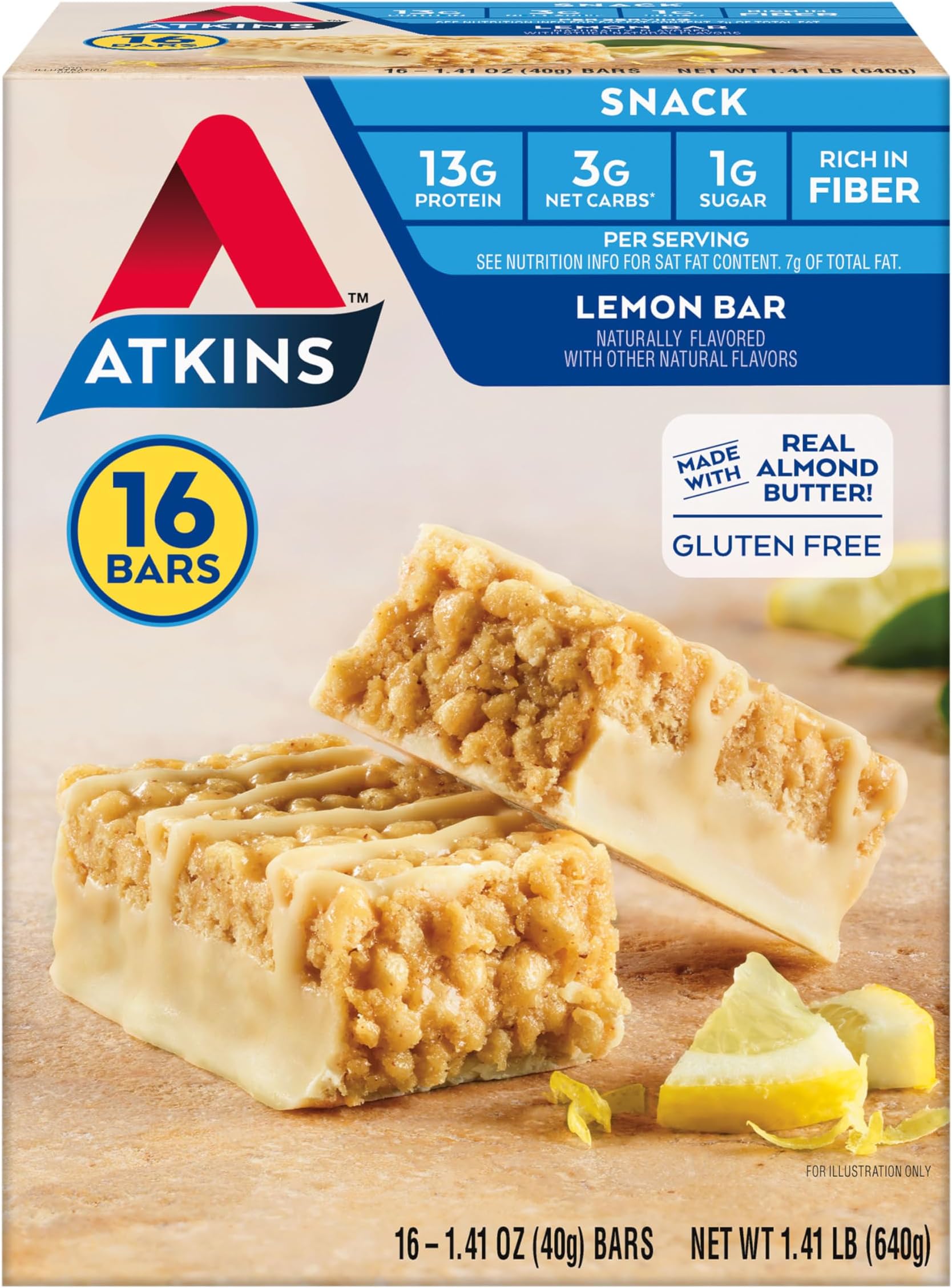Amazon.com: Atkins Lemon Flavored Snack Bar, High Protein Bar, Low ...