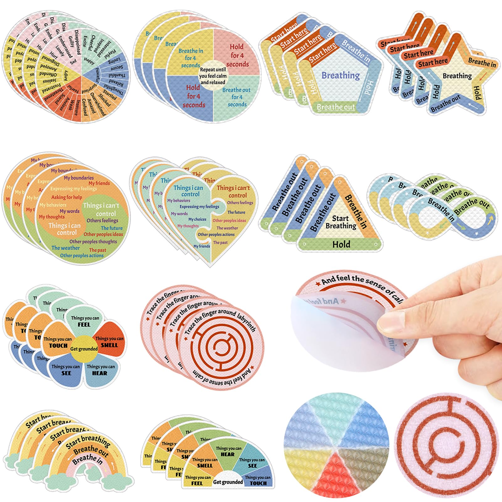 Snapklik.com : 48 Pcs Breath Calm Anxiety Sensory Stickers Reusable ...