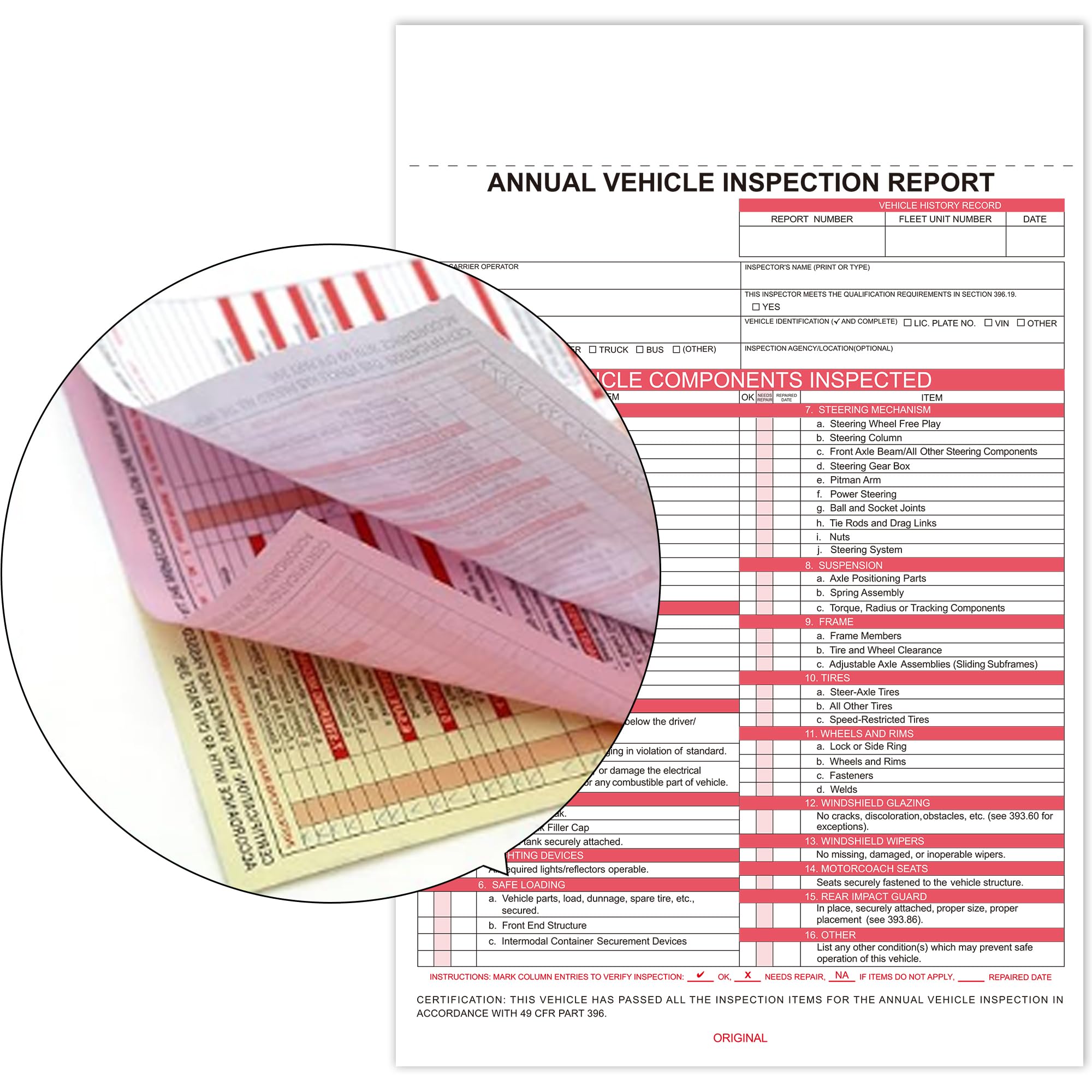 Snapklik.com : 5-Pack, Annual Vehicle Inspection Report Form & Adhesive ...