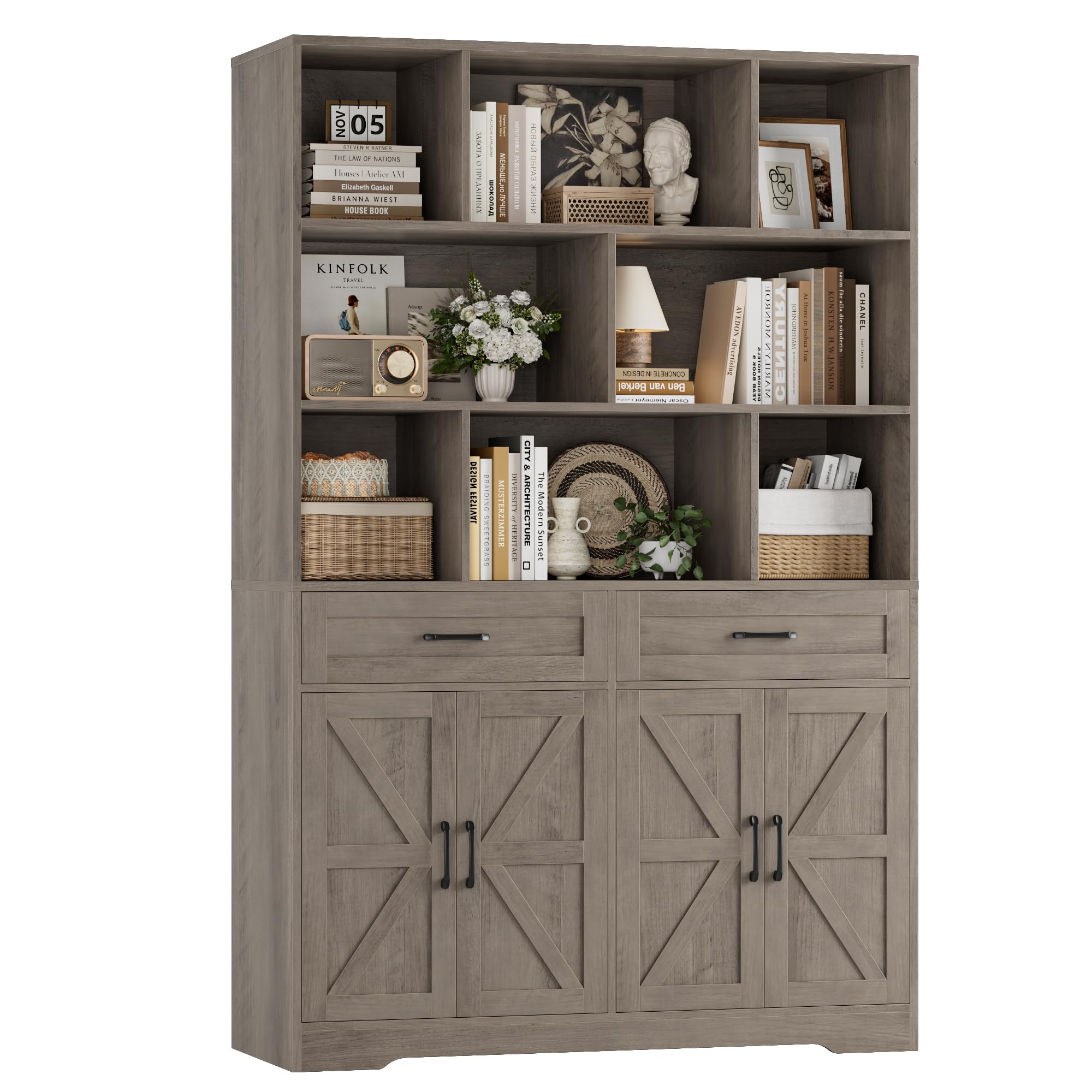 Amazon.com: HOSTACK 71" Tall Bookcase with Drawers and Doors, 47" Wide ...