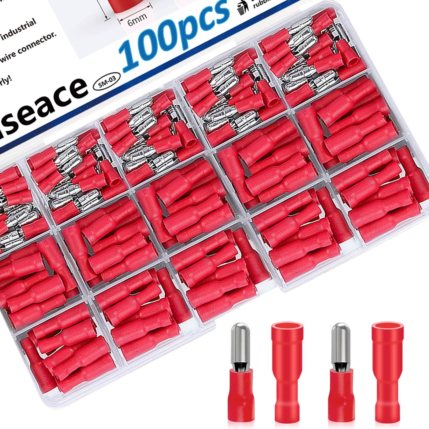 Snapklik.com : Smseace 100Pcs Red Bullet Connectors 22-16AWG Bullet ...