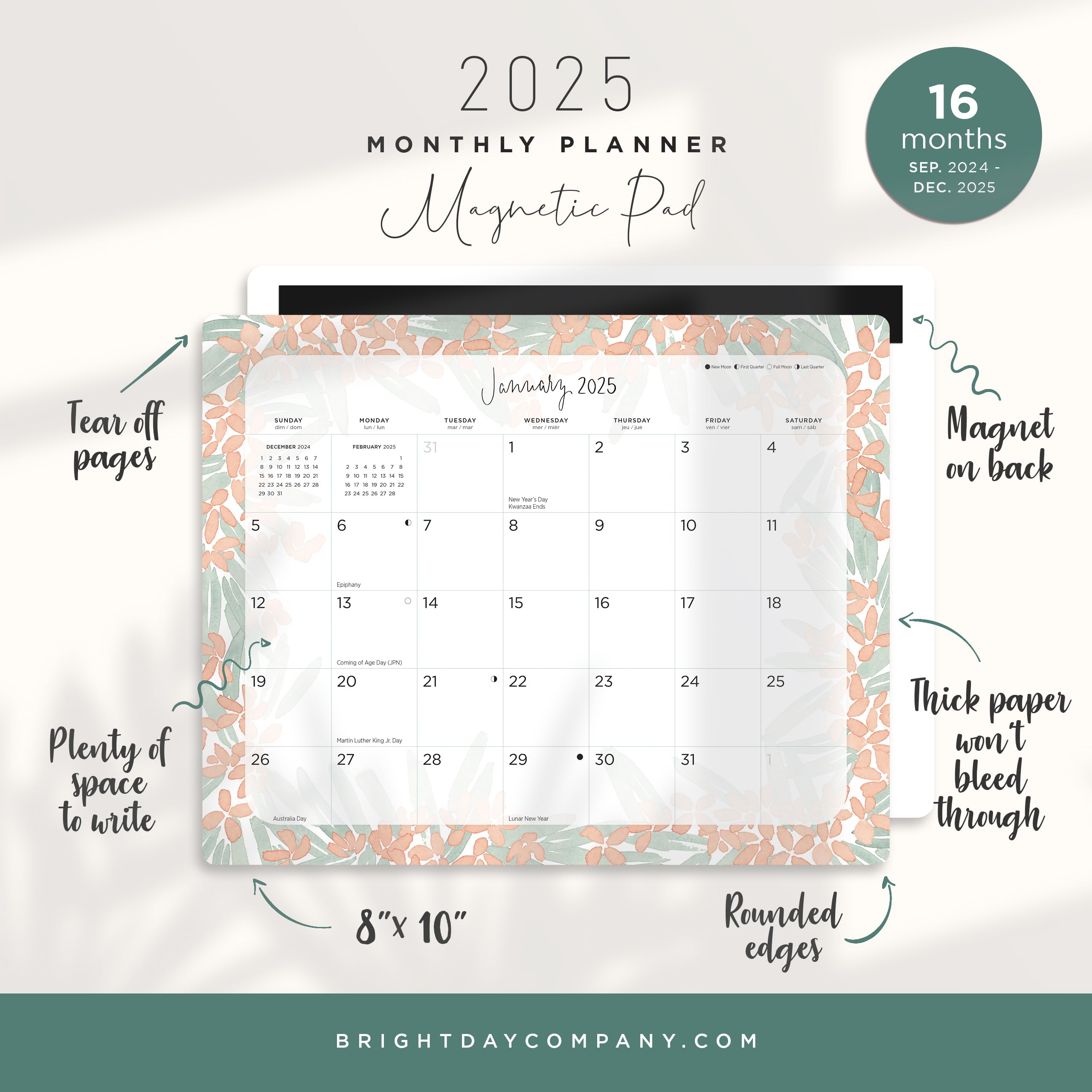 Snapklik.com : Bright Day Calendars 2025 Watercolor Rosako Floral ...
