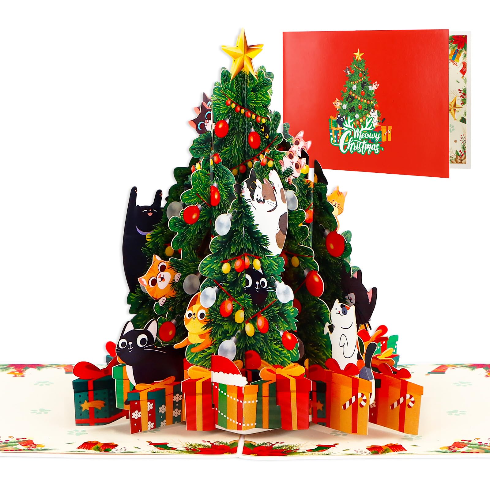 Amazon.com : D24TIME Funny Pop Up Christmas Tree Card Cat Christmas ...