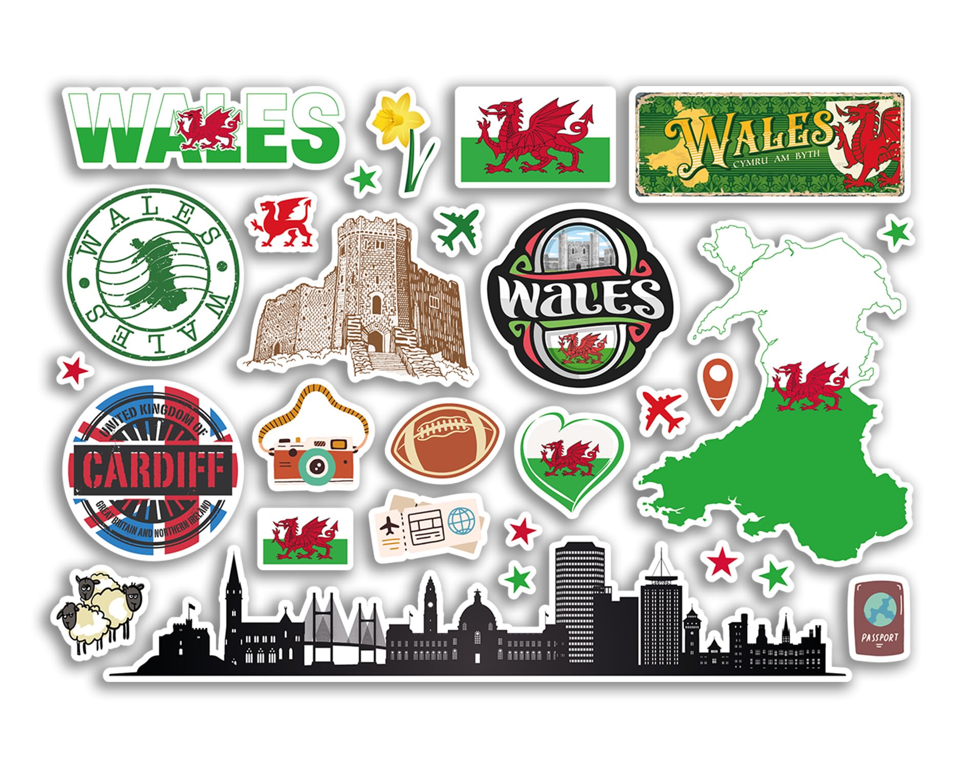 A5 Sticker Sheet Wales Landmarks Vinyl Stickers - Welsh Map United ...