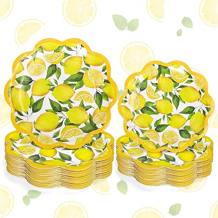 Amazon.com: AnyDesign 40Pcs Lemon Paper Plates Watercolor Lemon Pattern ...