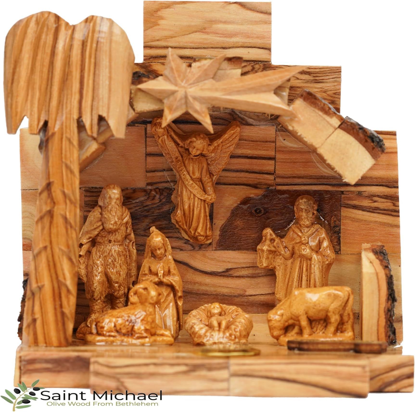 Amazon.com: Holy Land Market Traditional Olive Wood Nativity Set ...
