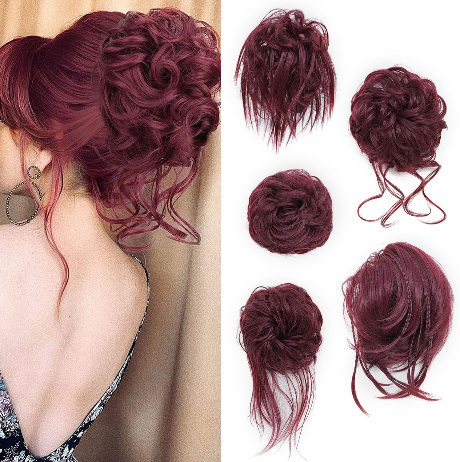 Amazon.com : KETHBE Messy Bun Hair Piece,Synthetic Tousled updo Short ...