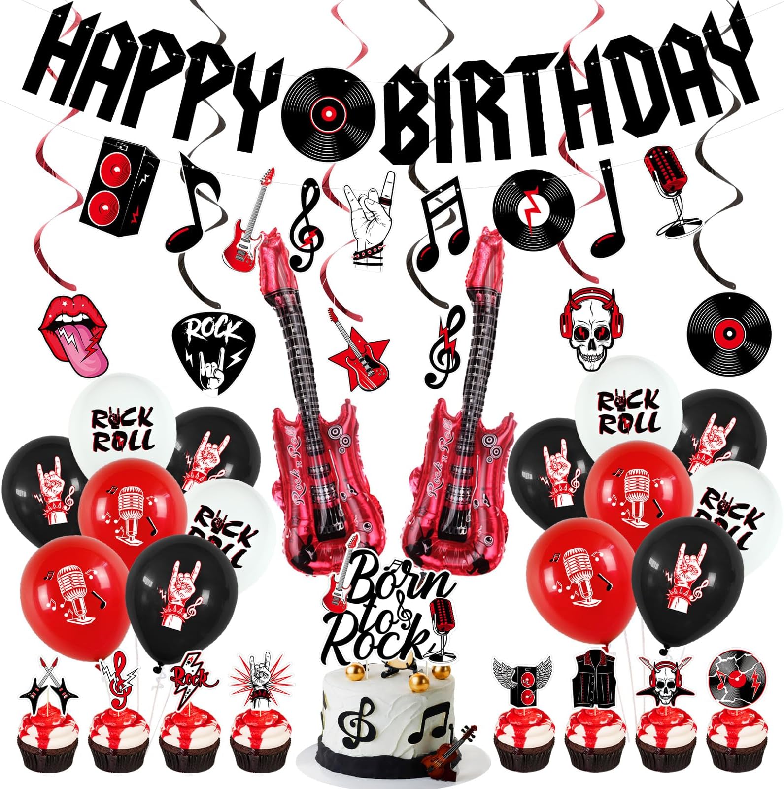 Amazon.com: Zonon 53 Pieces Rock and Roll Theme Party Decorations ...