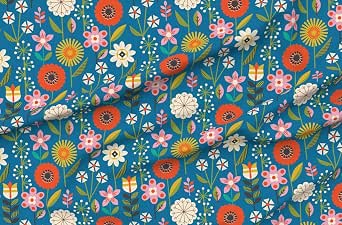 Amazon.com: Spoonflower Fabric - Mid Century Garden Flower Vintage Blue ...