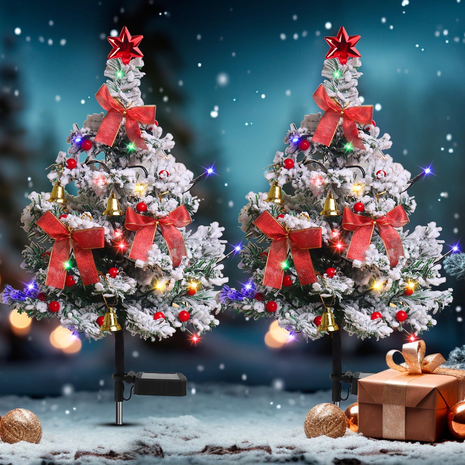 Amazon.com: Mukum 2 Pack 32 inch Solar Xmas Tree Light Outdoor Tree ...