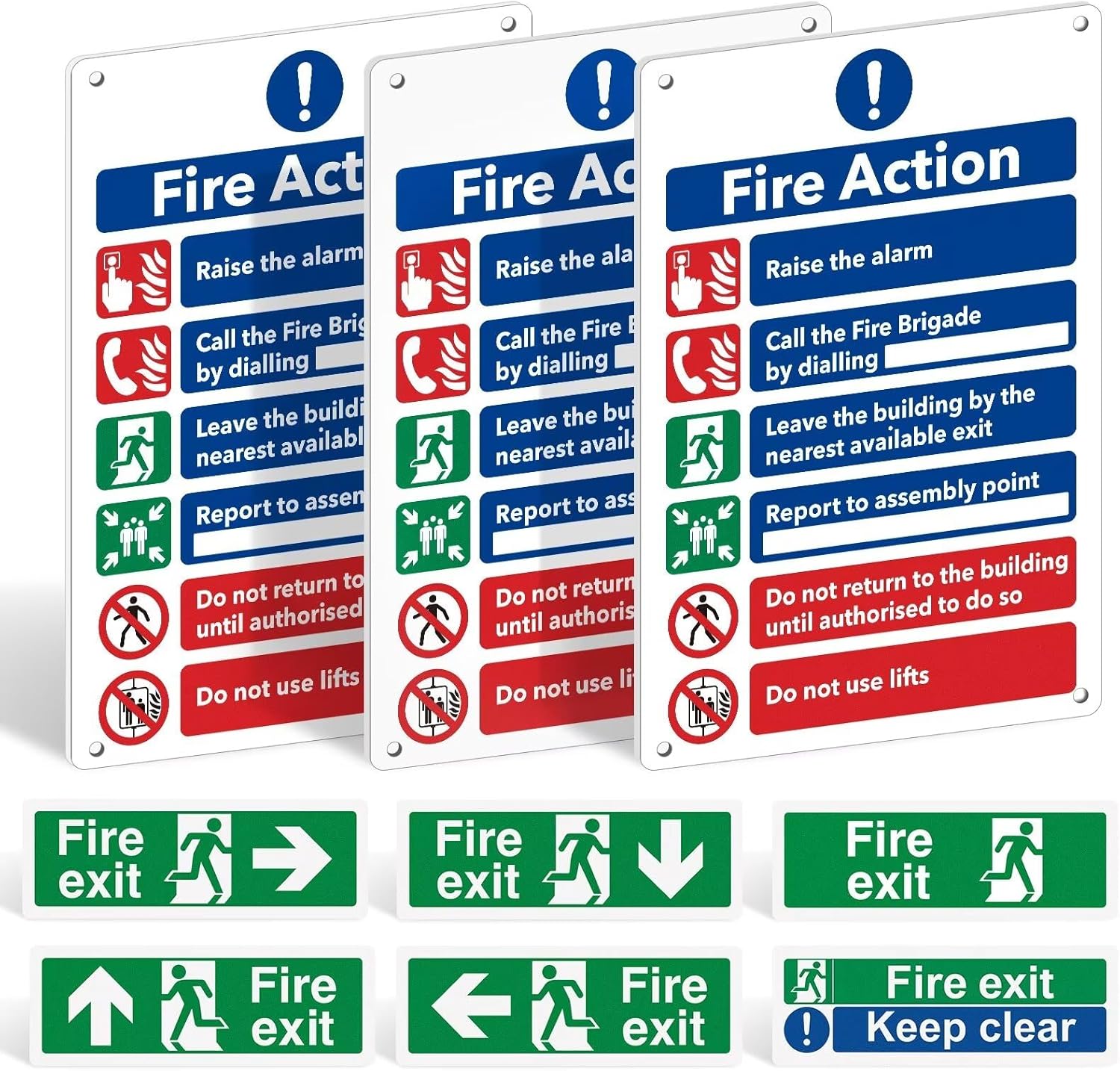 Fire Safety Signs Pack of 9 - Fire Action Notice Sign - 1mm Rigid ...