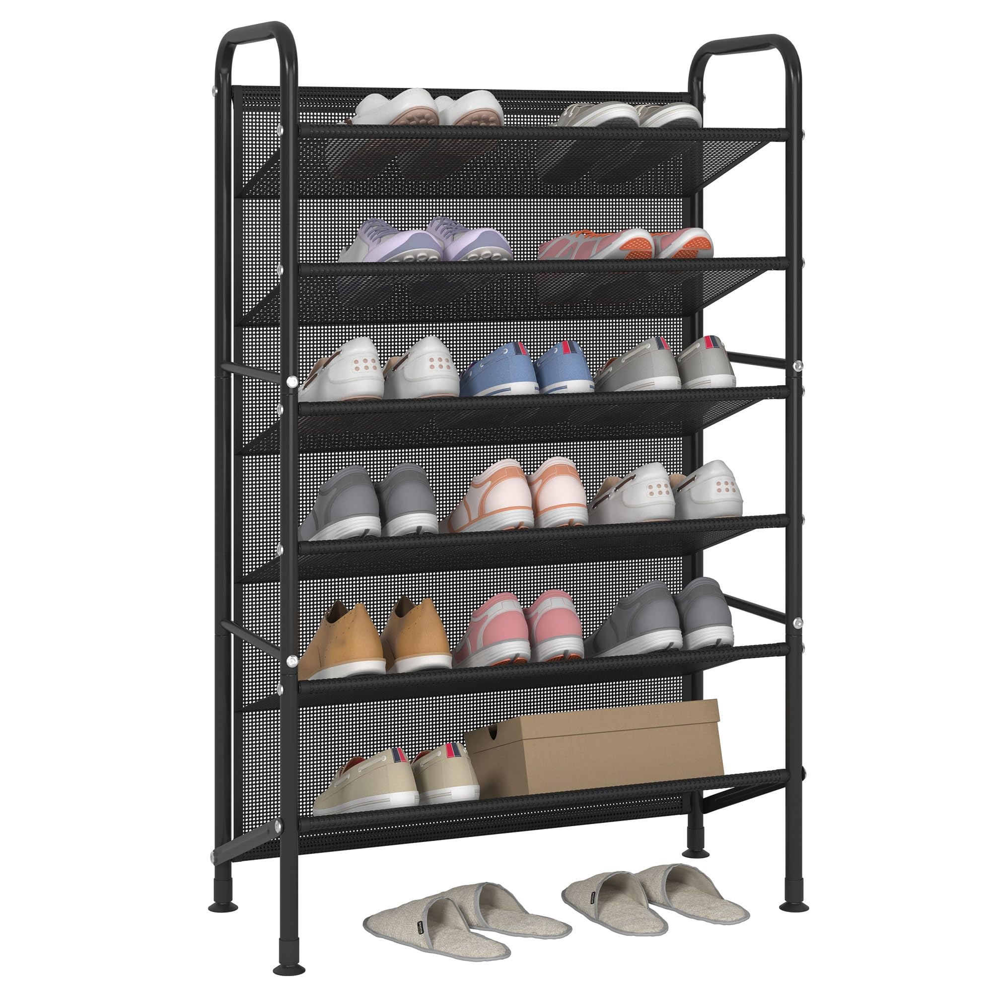 Amazon.com: FKUO 6 Tier Shoe rack for closet Mesh fabric narrow Metal ...