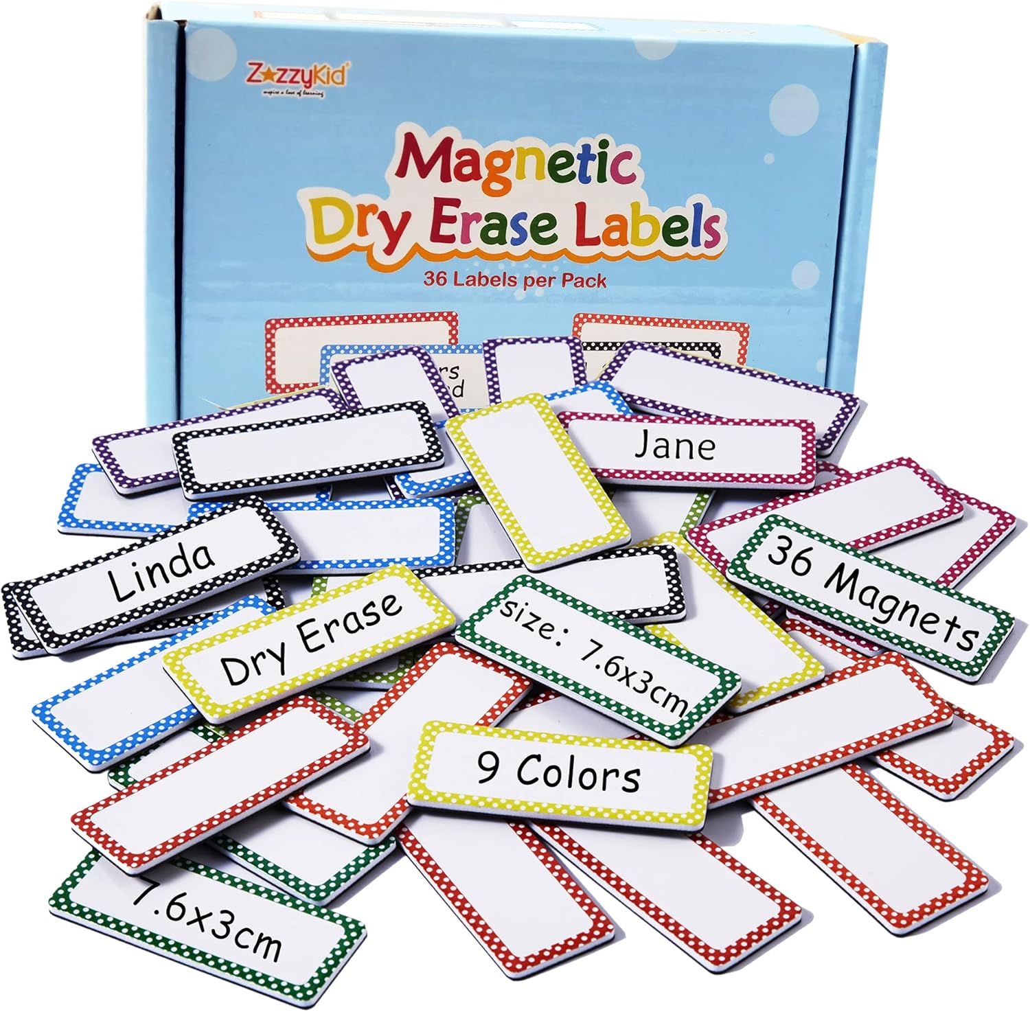 Magnetic Name Plates Dry Erase Labels: 36 pcs 7.6 x 3 cm, 9 Colors ...