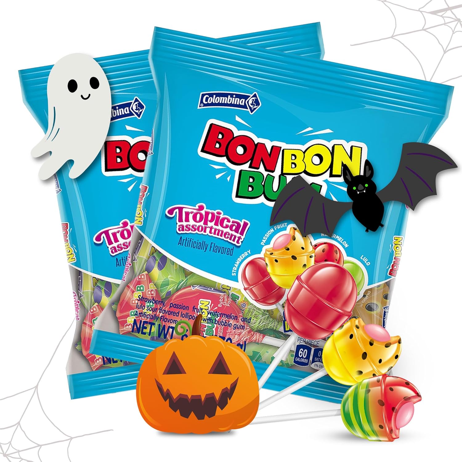 Amazon.com : Colombina Bon Bon Bum Lollipops w/Bubble Gum Tropical ...
