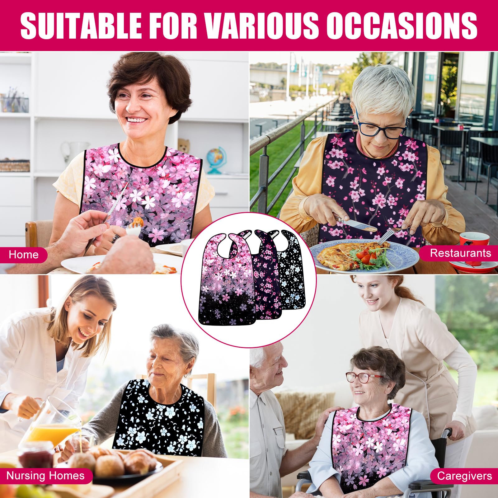 Snapklik.com : TaoTazon Adult Bibs,3 Packs Cherry Blossom Adult Bibs ...