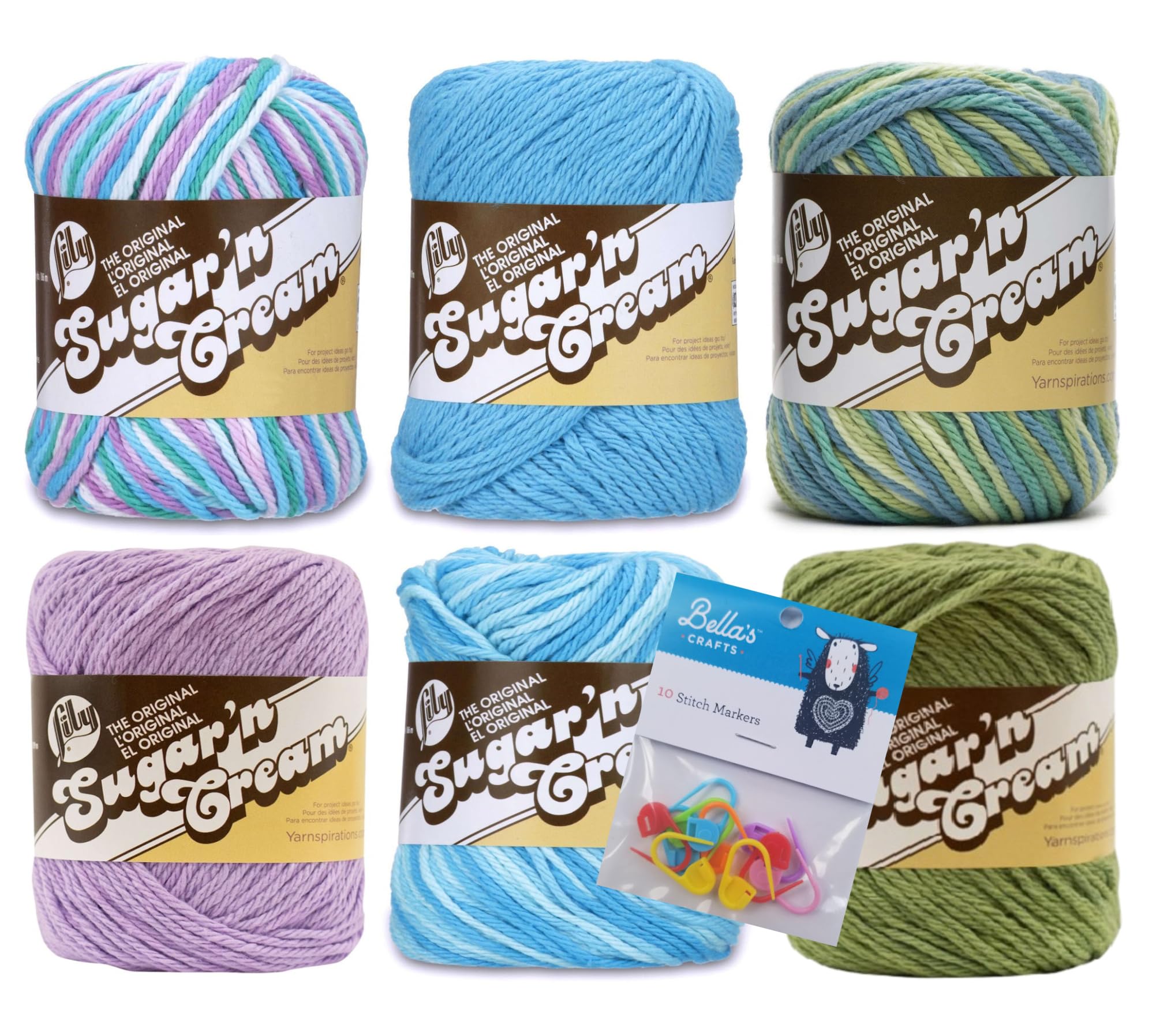 Amazon.com: Lily Sugar'n Cream 100% Cotton Yarn 6-Pack Bundle with ...