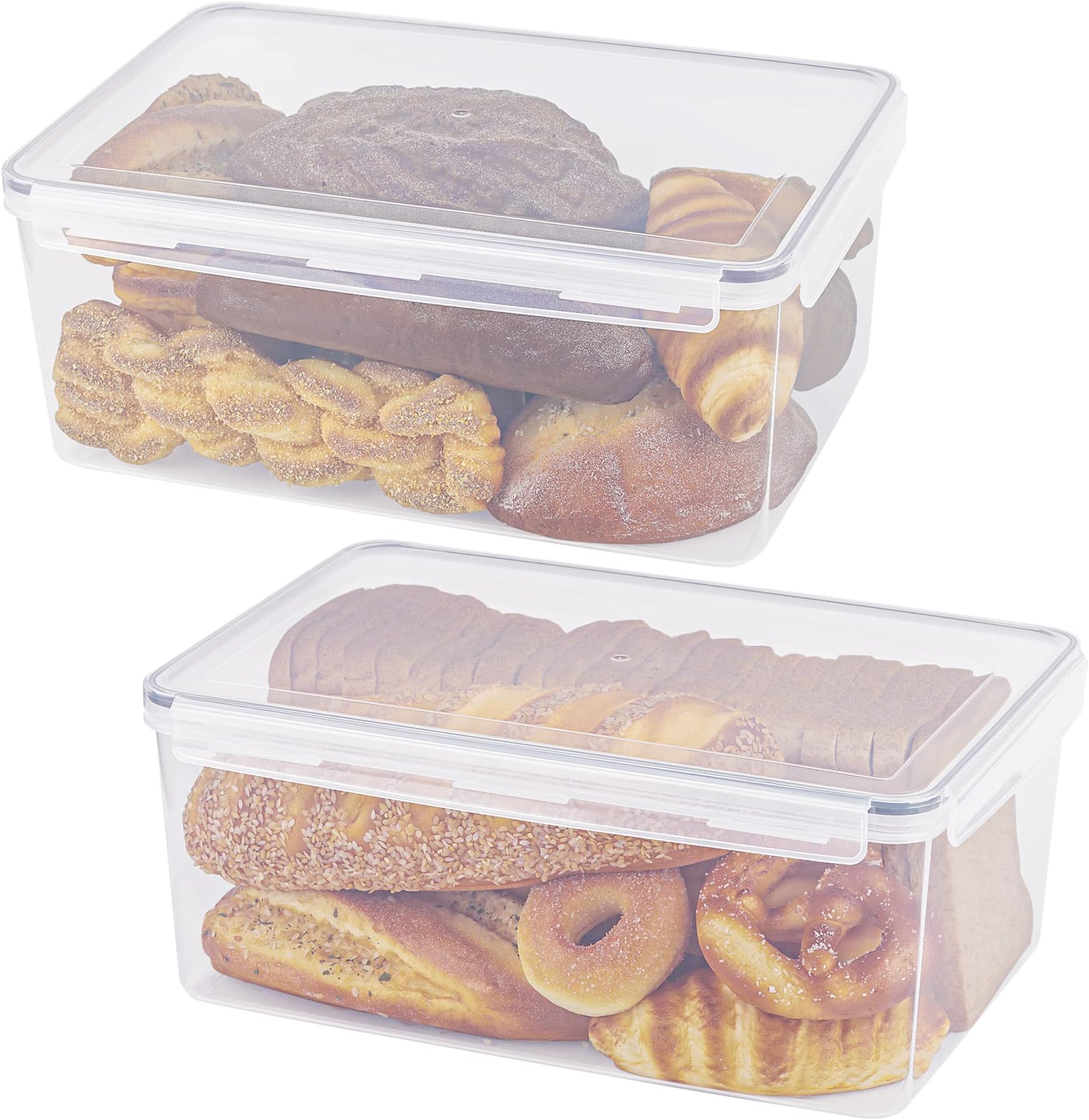 Amazon.com: Clear Plastic Bread Container Storage Box - 2 Pack BPA Free ...