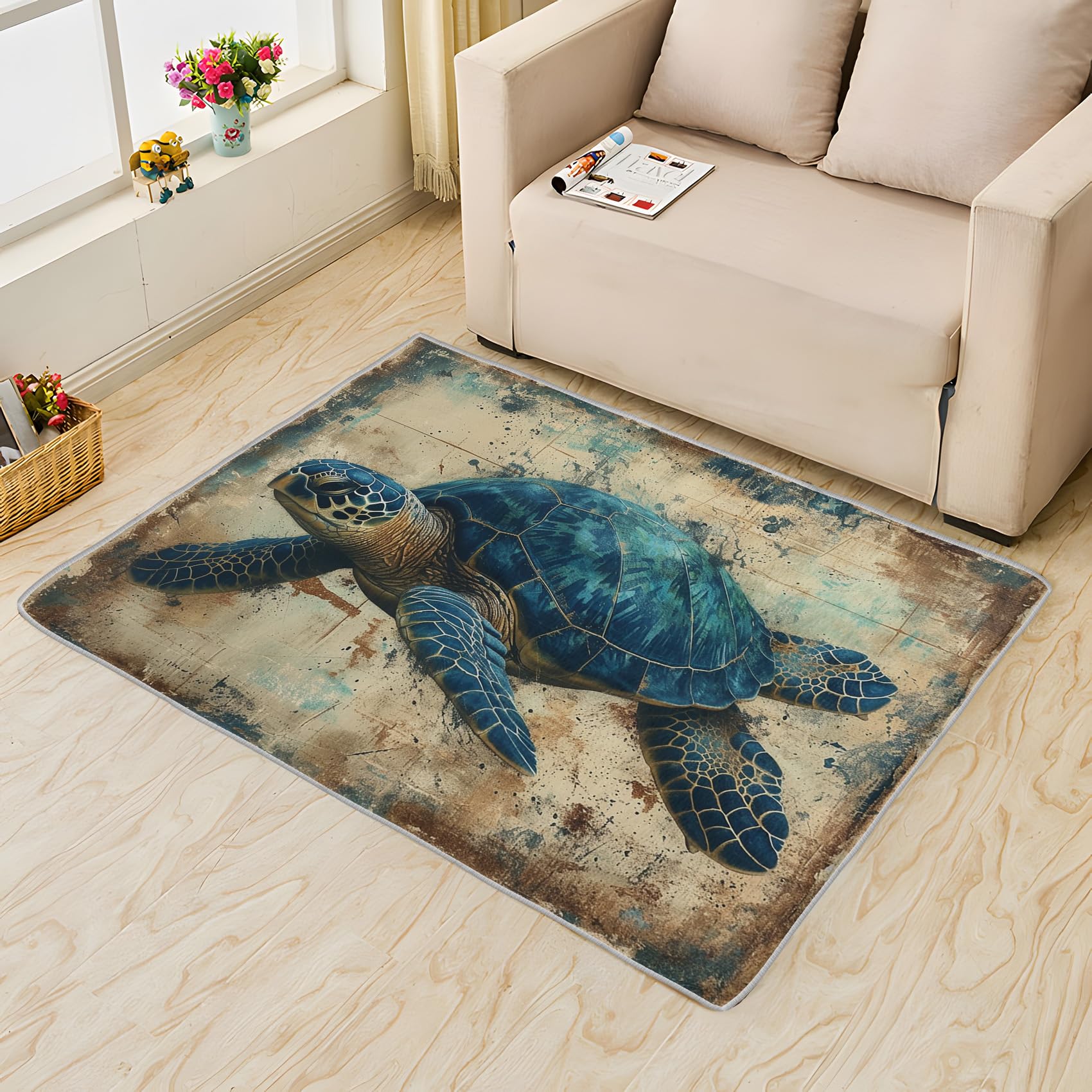 Nautical Rug Sea Turtle Square Sea Turtle Wool Rug Top Decorative